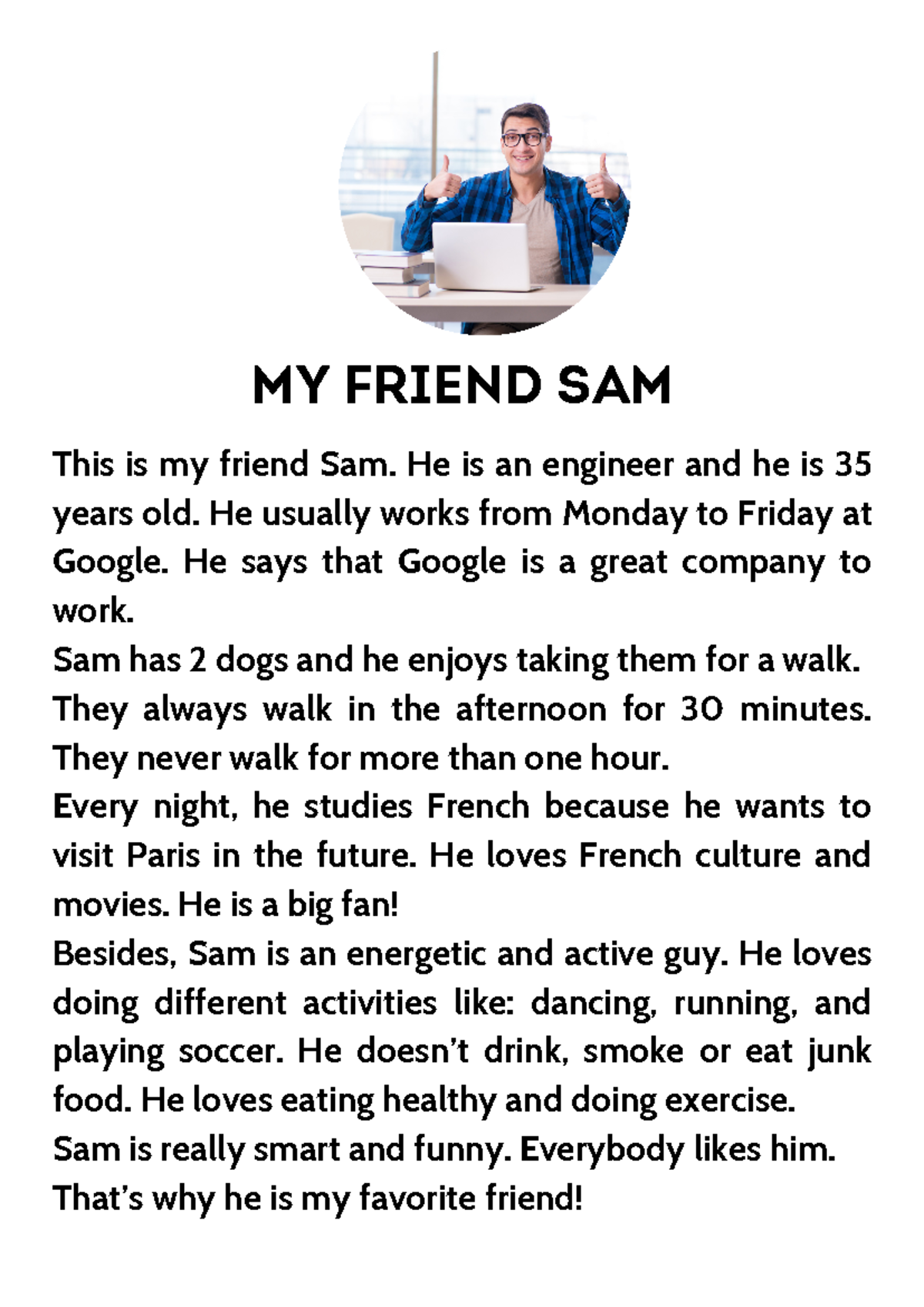 B2W3 Exposition - Inglés - MY FRIEND SAM This is my friend Sam. He is ...