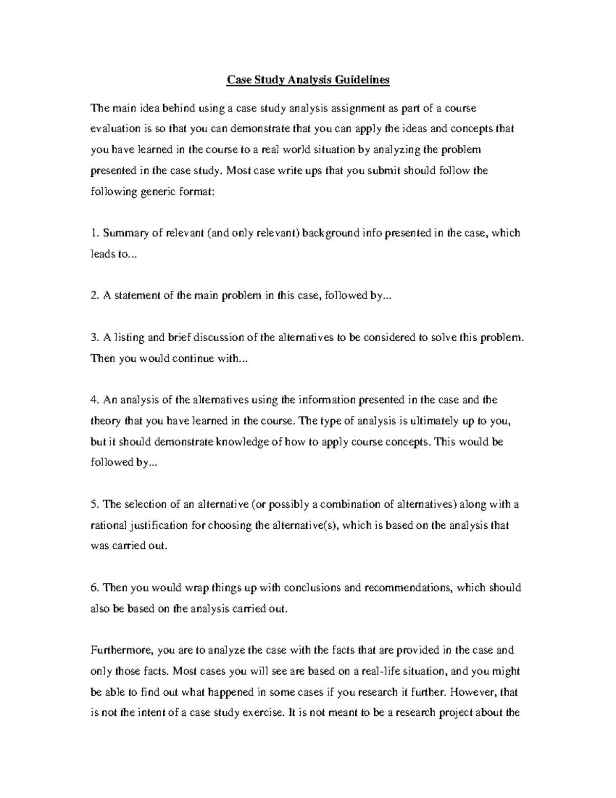 Case Analysis Guidelines - Case Study Analysis Guidelines The main idea ...