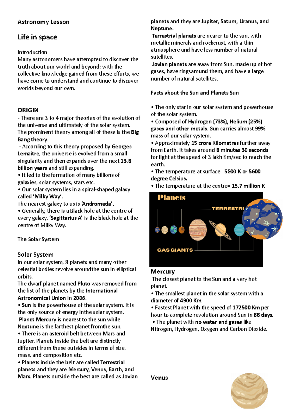 Astronomy Lesson - about sci - Astronomy Lesson Life in space ...