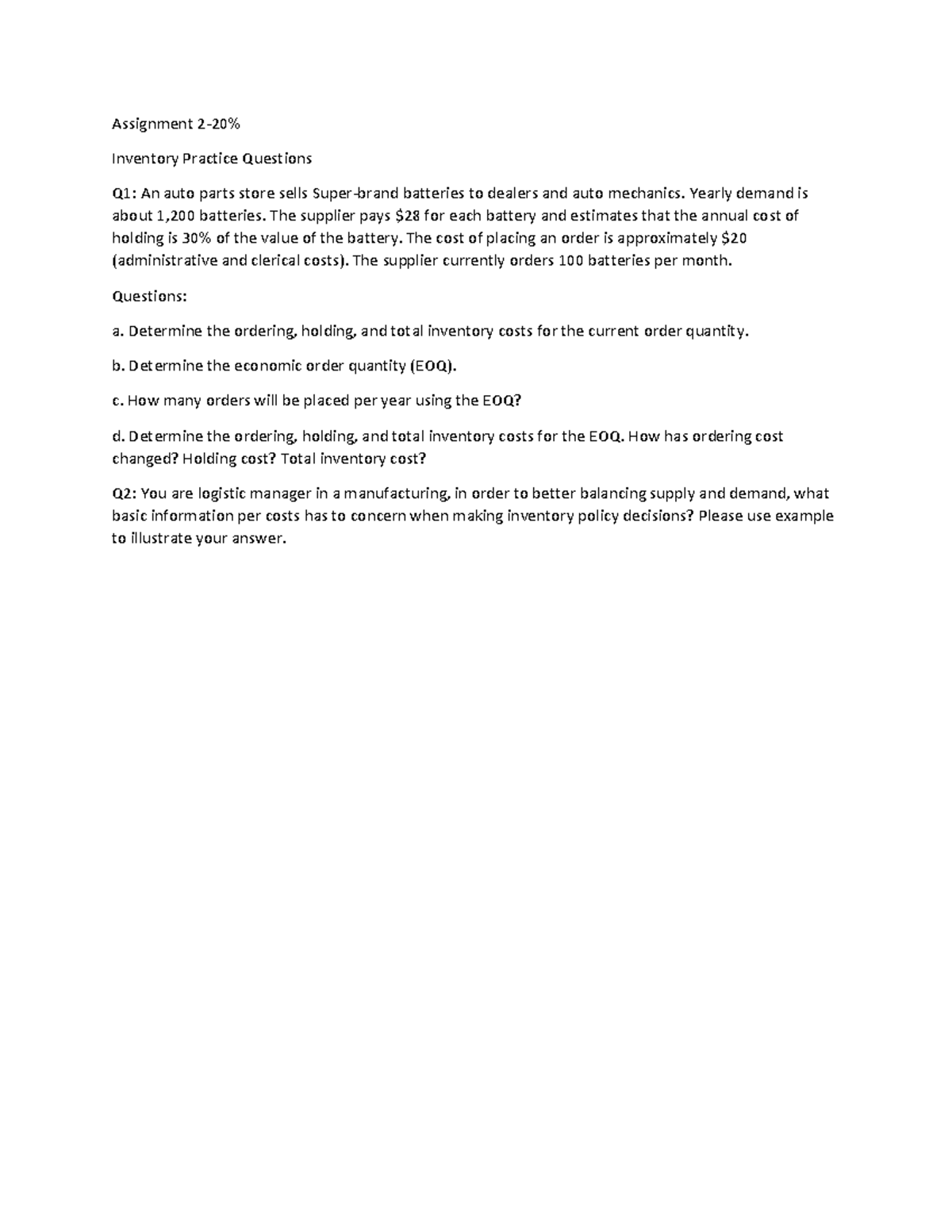 Create Balance ScoreCard report for a Canadian Supply Chain Company ...