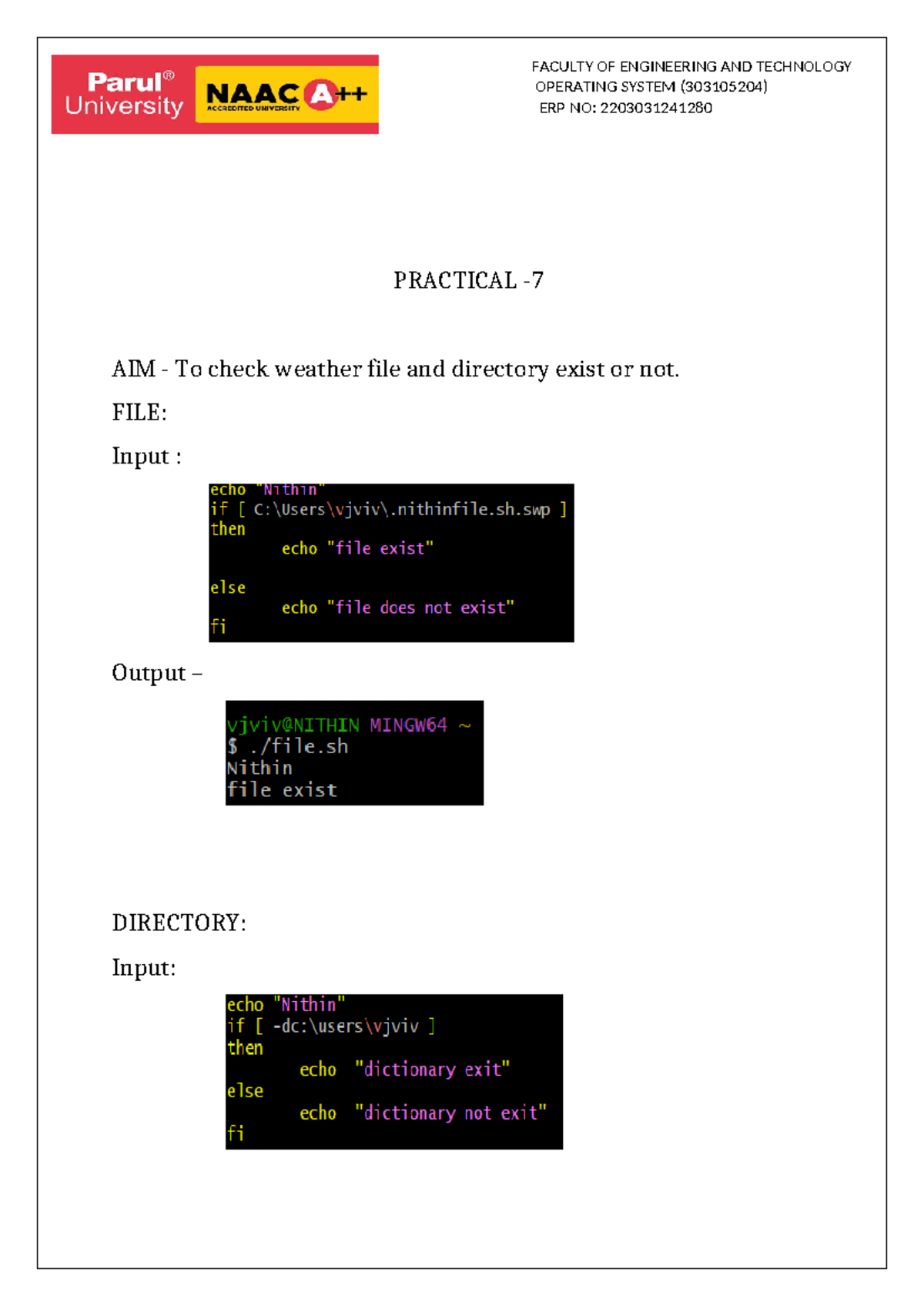 Practical OS 7 - B Tech - FACULTY OF ENGINEERING AND TECHNOLOGY ...