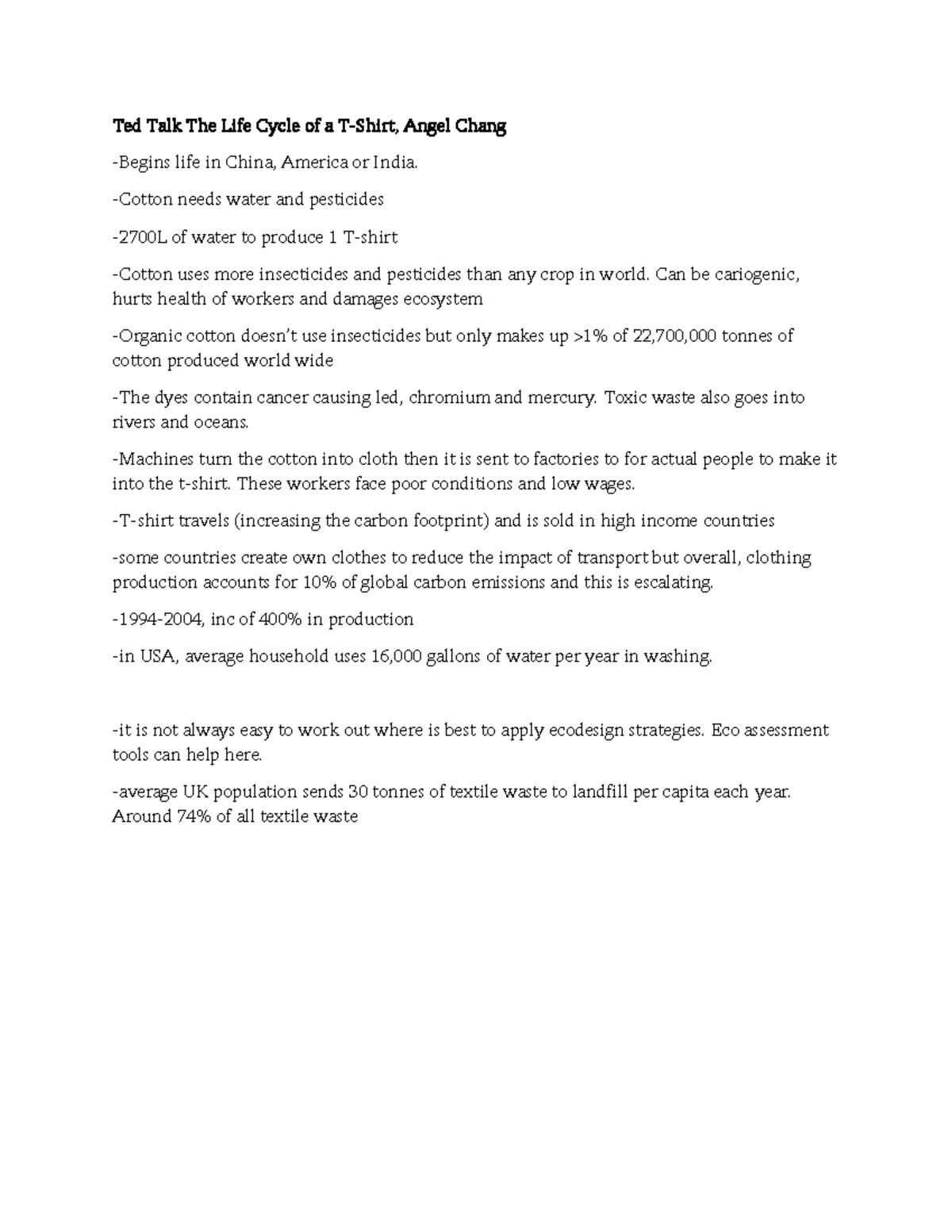 The Life Cycle of a T Shirt - Ted Talk The Life Cycle of a T-Shirt ...