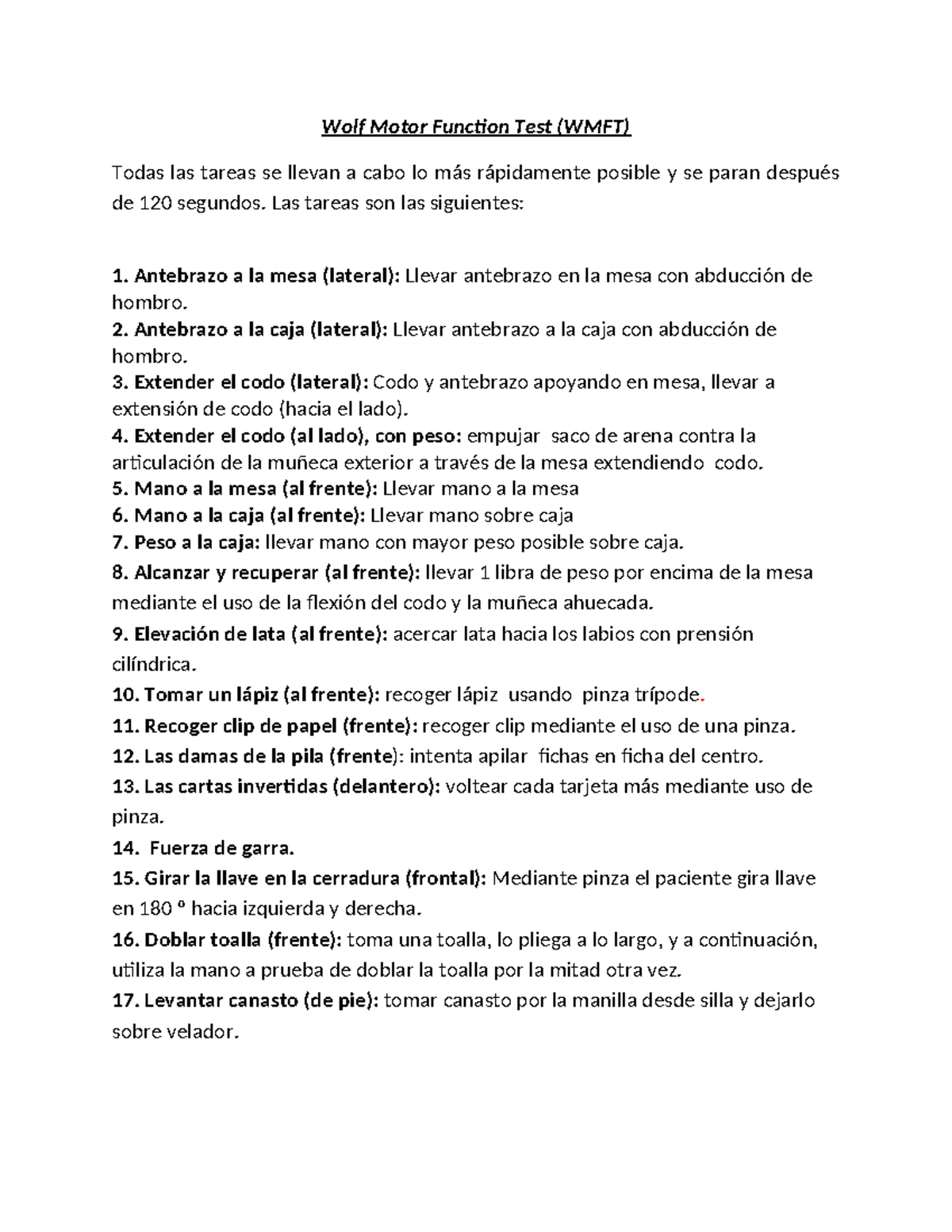 425416940 Wolf motor function test - Wolf Motor Function Test (WMFT ...
