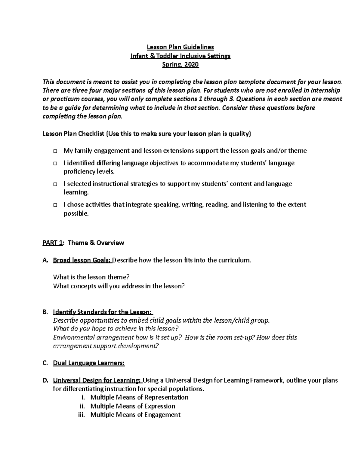 Miriam Jacobs Lesson Plan Guidelines Spring 2020 Infant & Toddler ...