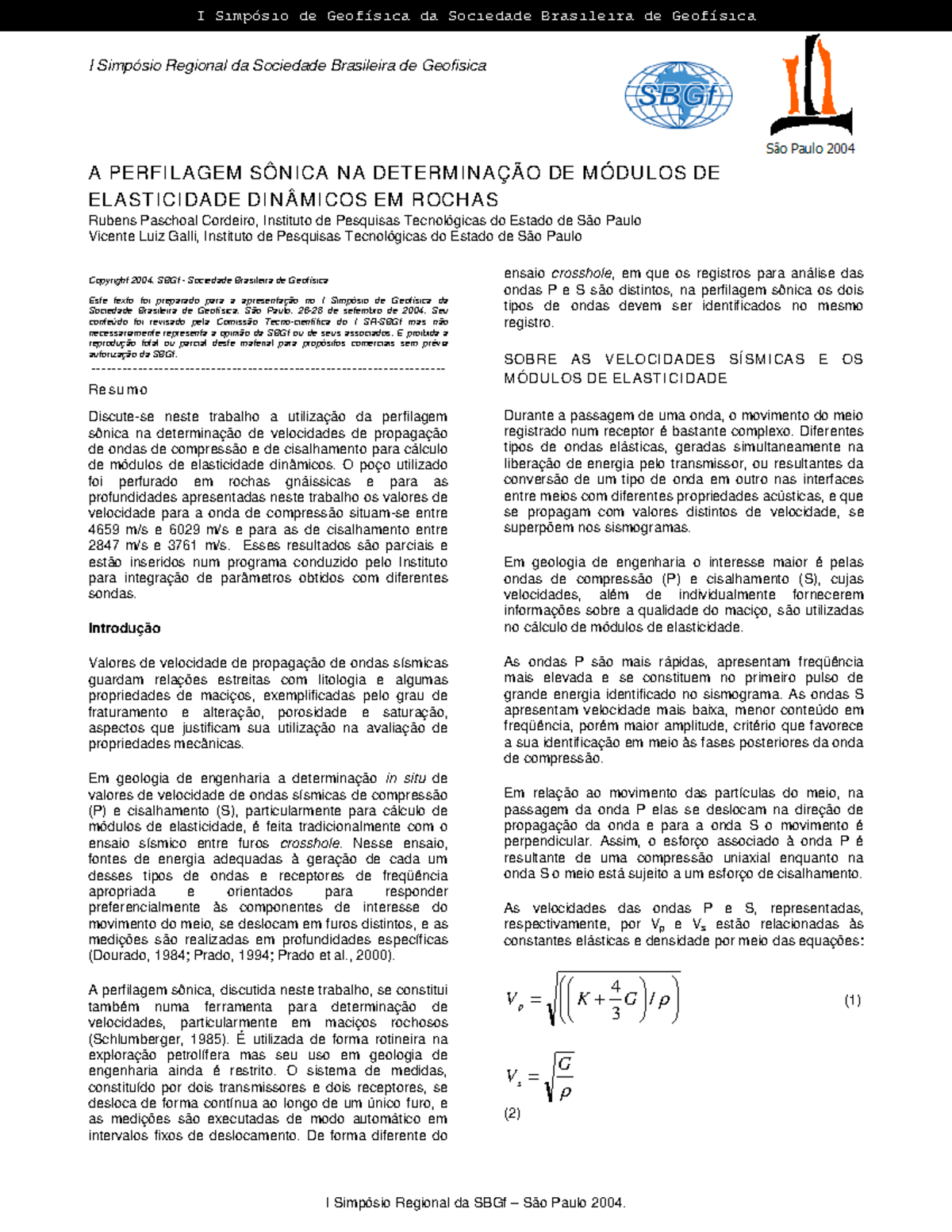 A Perfilagem Sônica NA Determinação DE Módulos DE Elasticidade ...