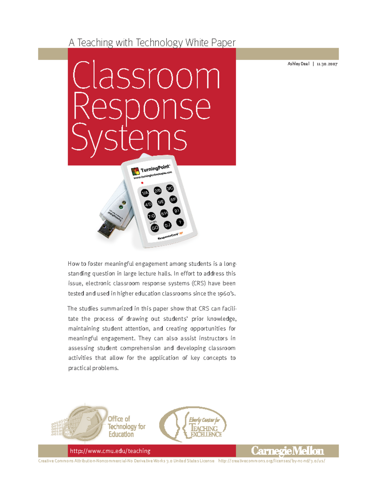 Classroom Response Nov07 - A Teaching with Technology White Paper cmu ...