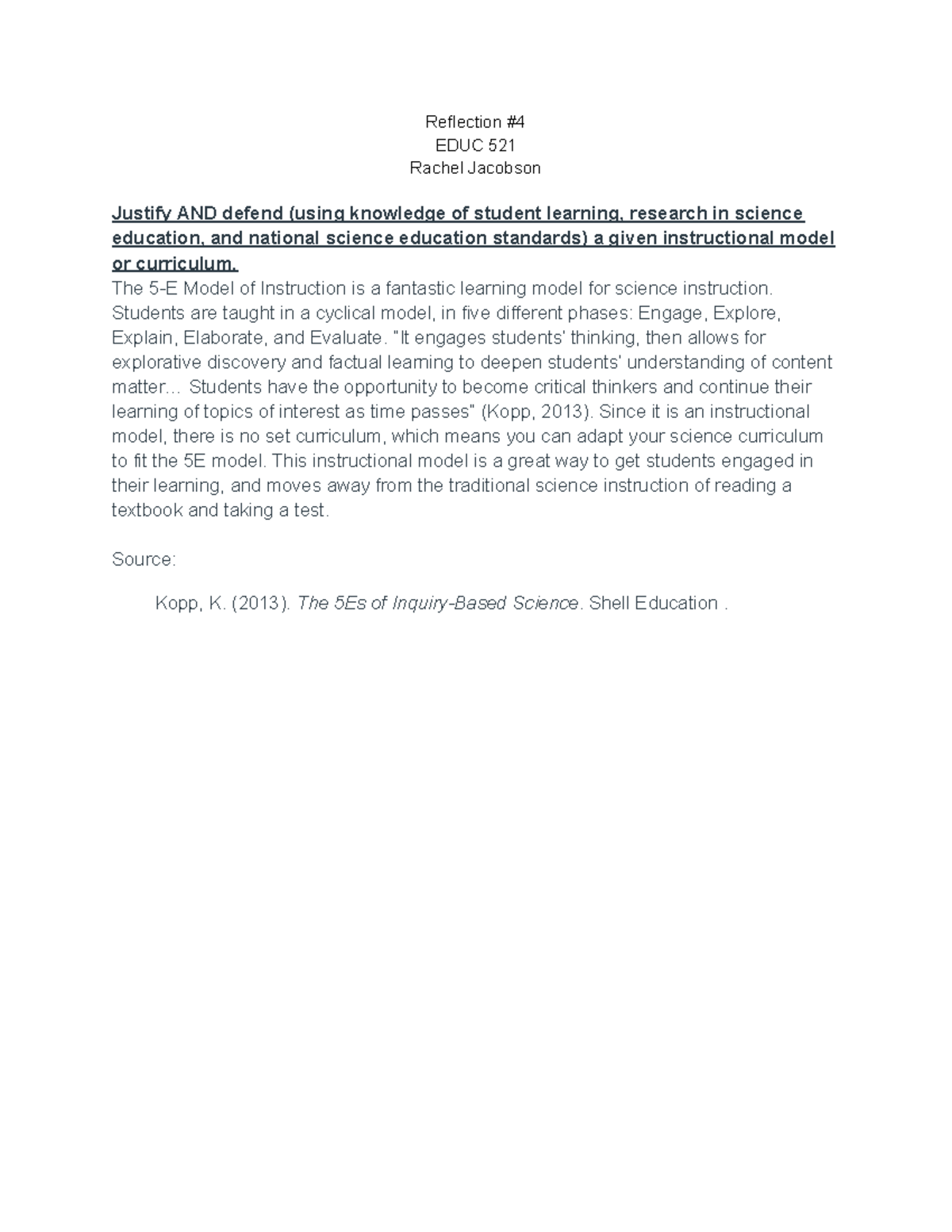 Reflection #4 - Professor Connie Bryant - Reflection # EDUC 521 Rachel ...