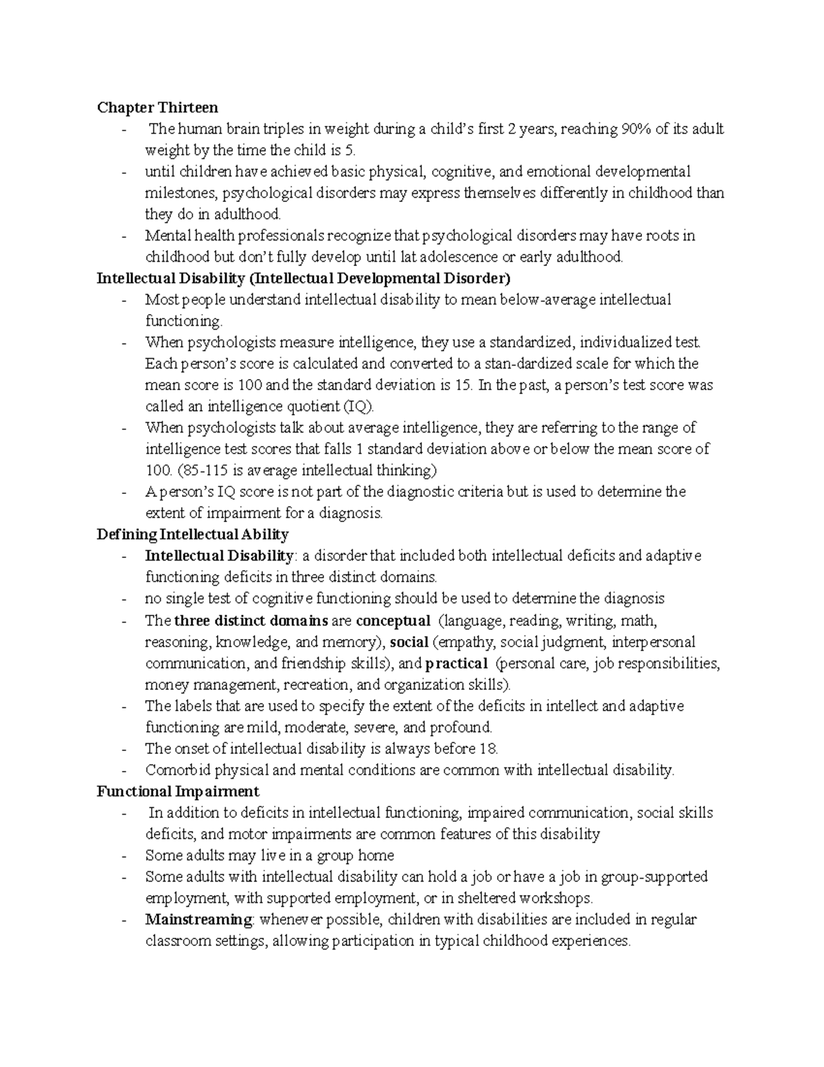 Chapter 13 Notes - Chapter Thirteen - The human brain triples in weight ...