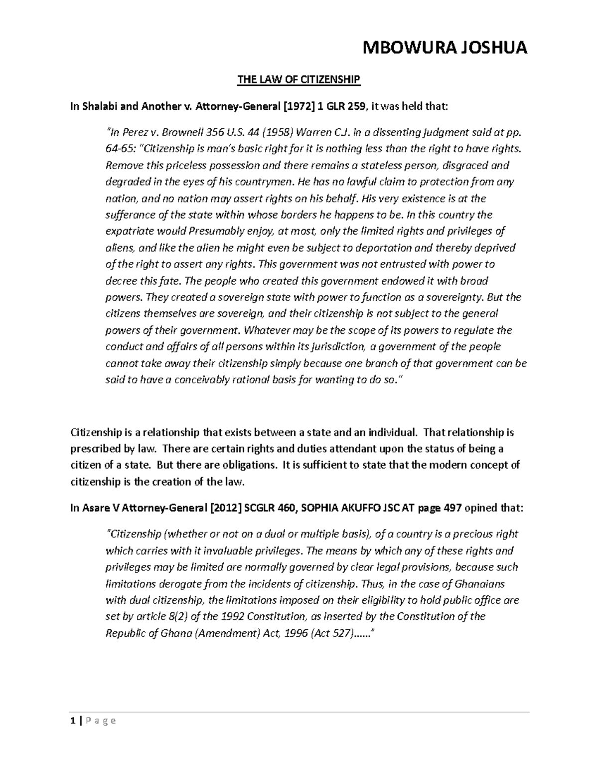 Citizenship - THE LAW OF CITIZENSHIP In Shalabi and Another v. Attorney ...