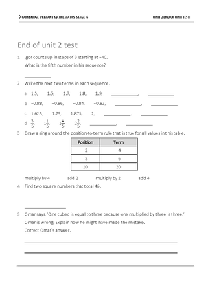 Prim maths 6 2ed tr unit 5 test - CAMBRIDGE PRIMARY MATHEMATICS STAGE 6 ...