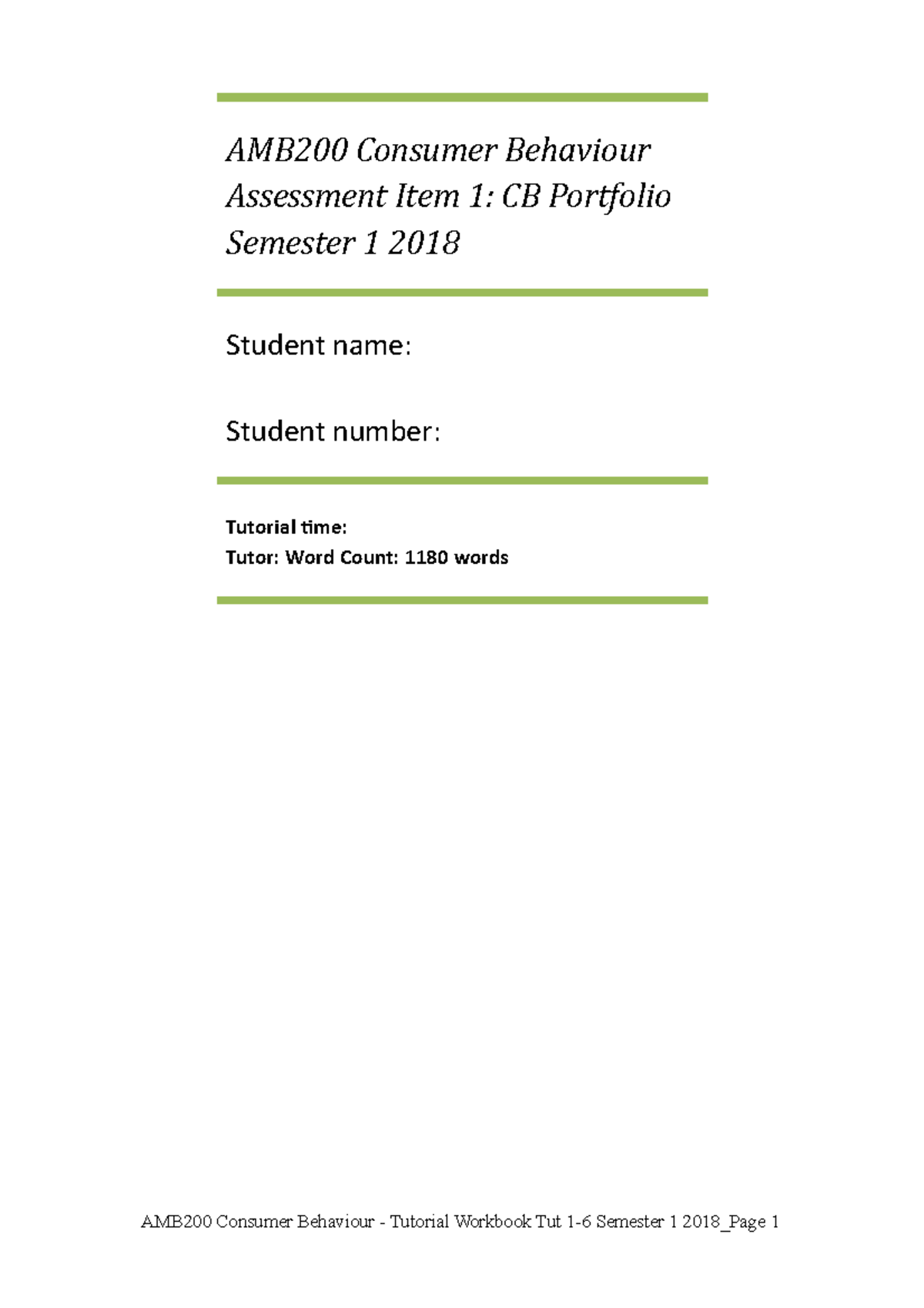 AMB200 (Individual Assignment 1) (Autosaved) - AMB200 Consumer ...