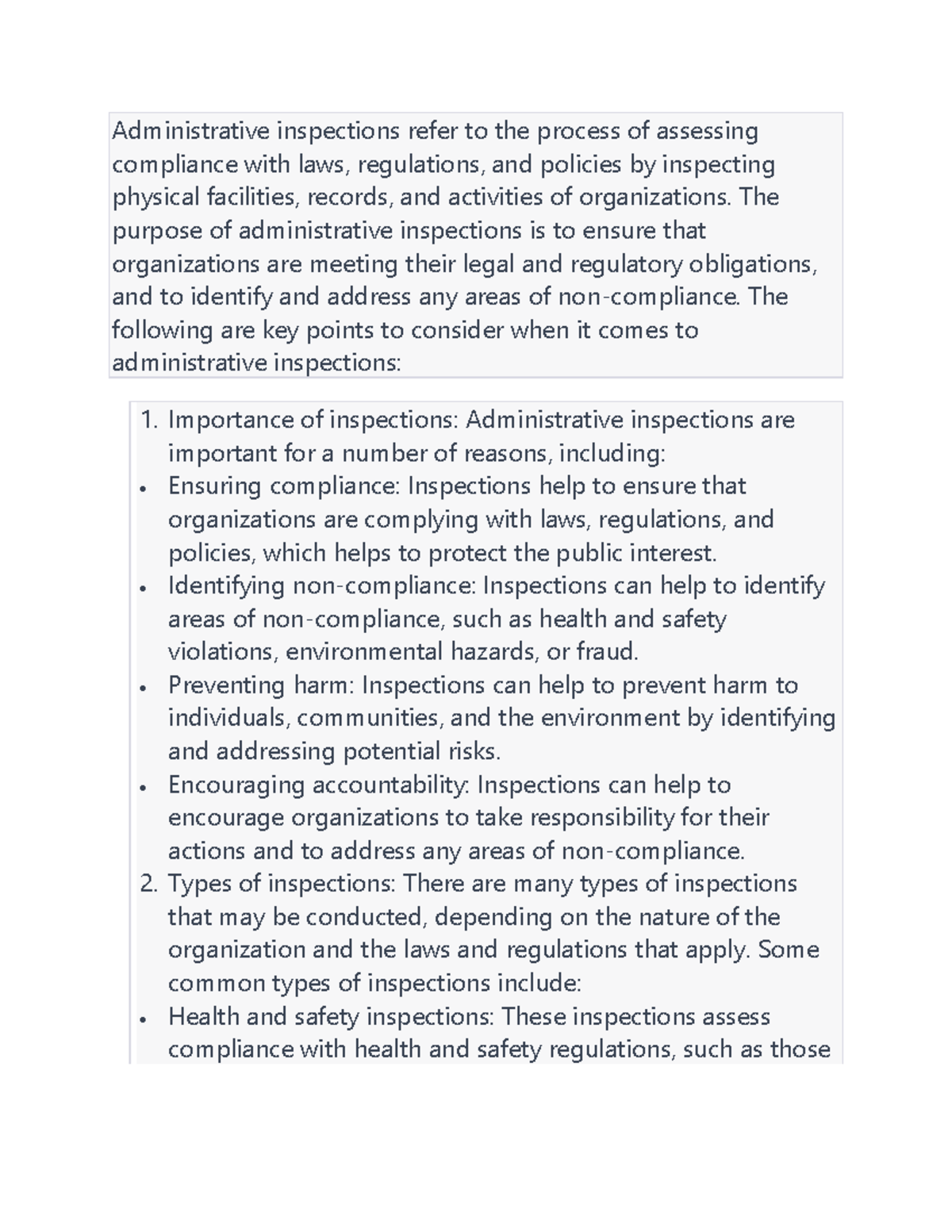 Inspections - Notes - Administrative inspections refer to the process ...