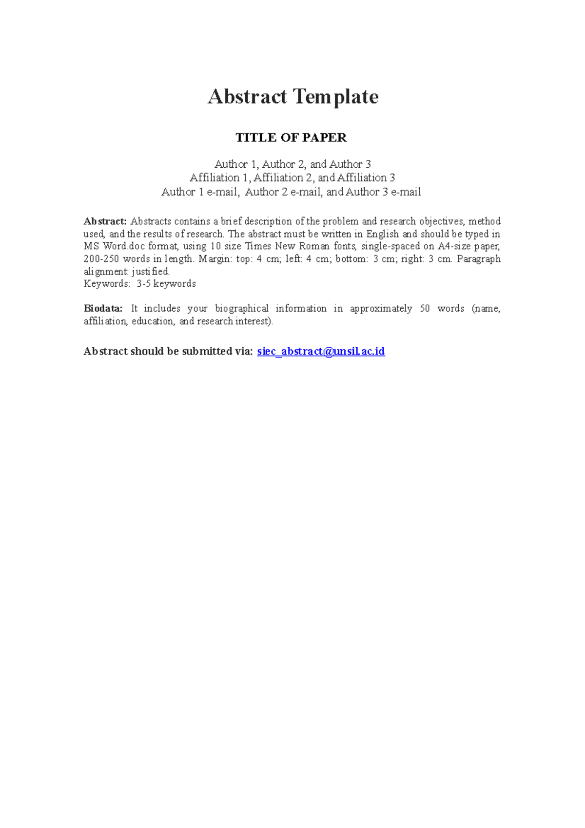 Abstract template - Formato - Abstract Template TITLE OF PAPER Author 1 ...