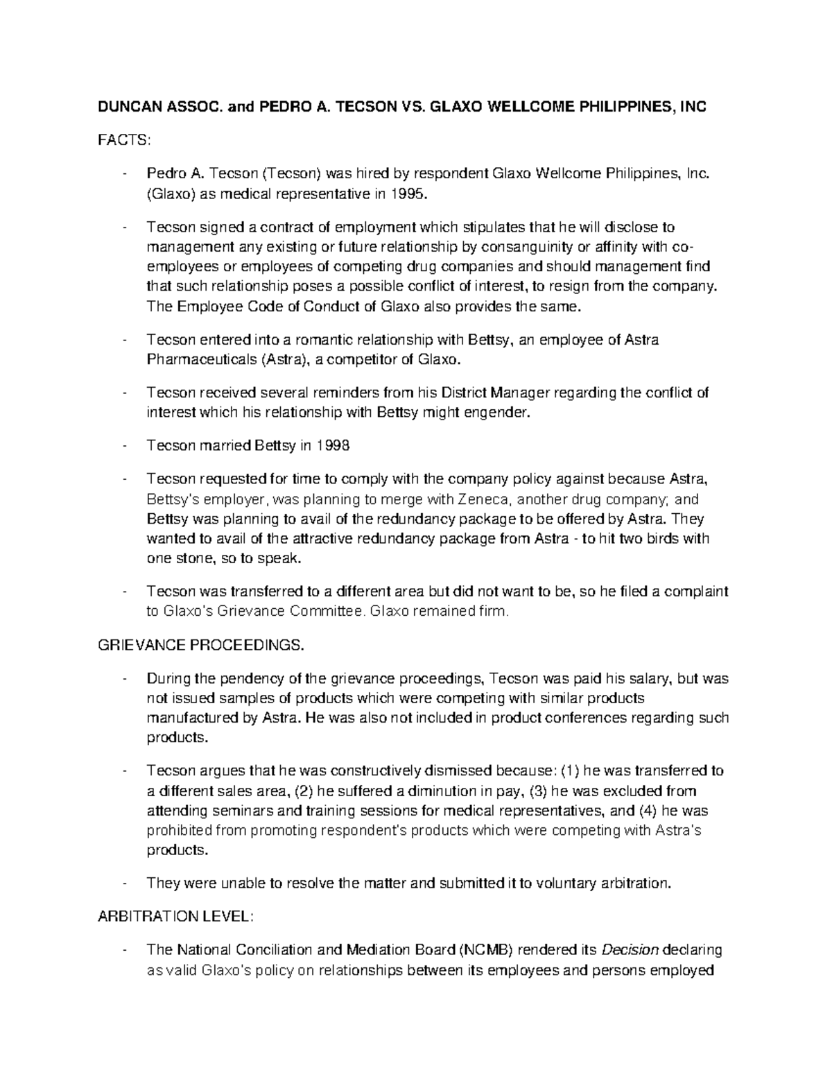 Digest - Duncan- Assoc-vs- Glaxo- Welcome-docx - DUNCAN ASSOC. and ...