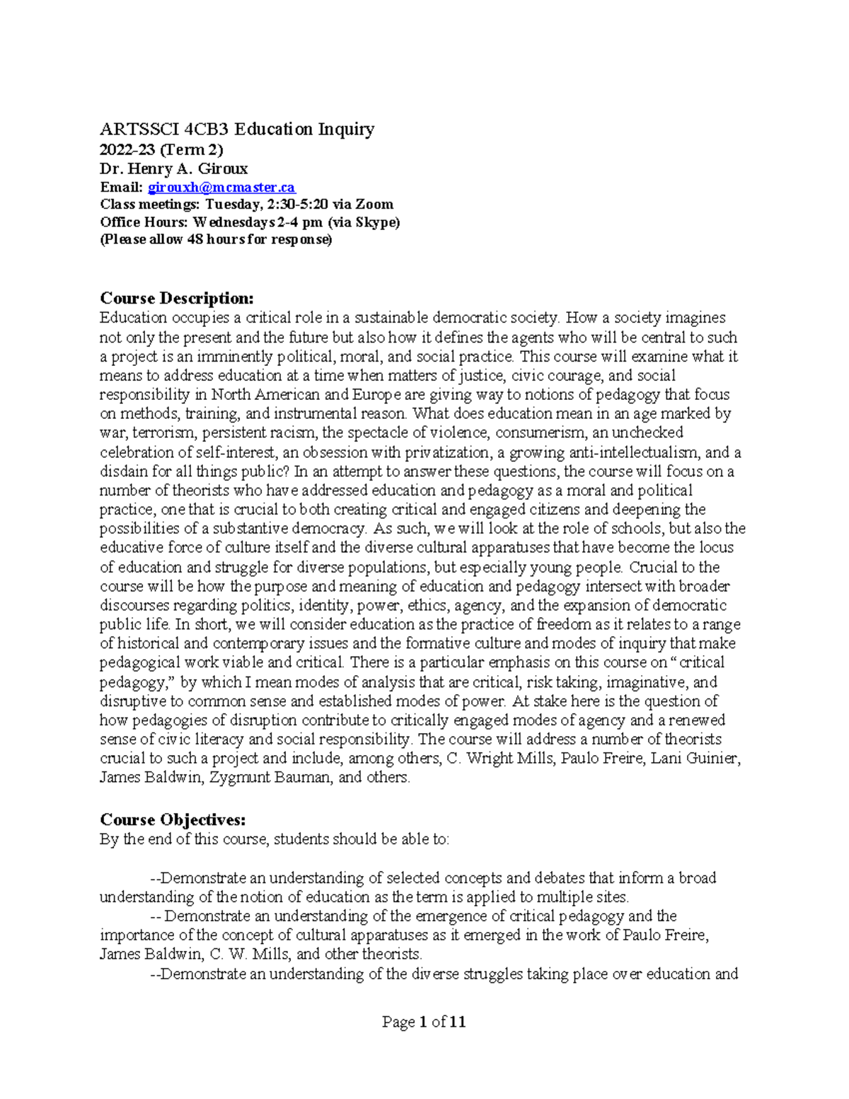 Artssci 4CB3 Course Outline 2022 23 - ARTSSCI 4CB3 Education Inquiry ...