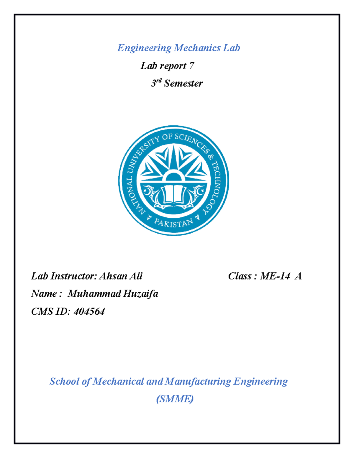 Lab 7 - Engineering dynamic - Engineering Mechanics Lab Lab report 7 3 ...
