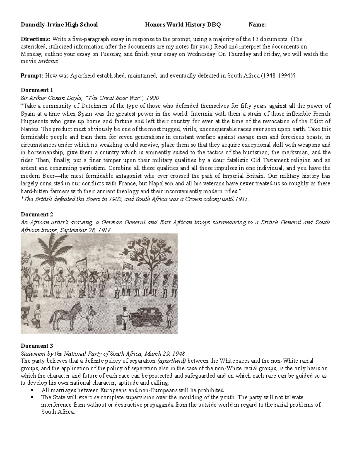 Apartheid DBQ-1 - Donnelly-Irvine High School Honors World History DBQ ...