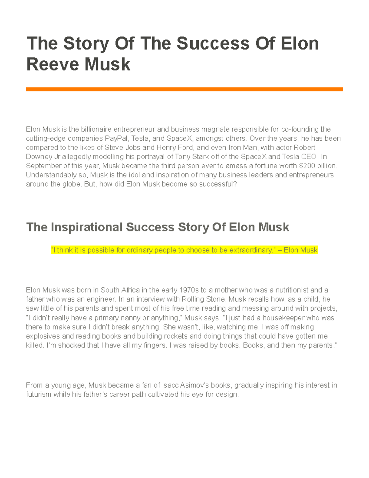 Elon Musk - Module - The Story Of The Success Of Elon Reeve Musk Elon ...