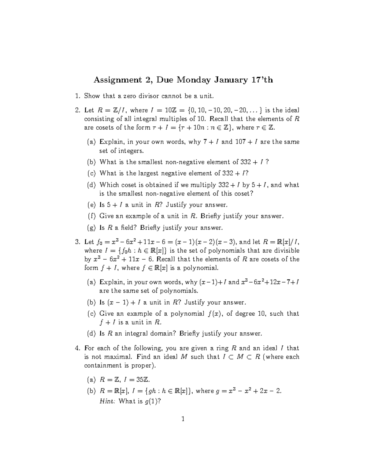 332-HW2 - Homework 2 - Assignment 2, Due Monday January 17’th Show that ...