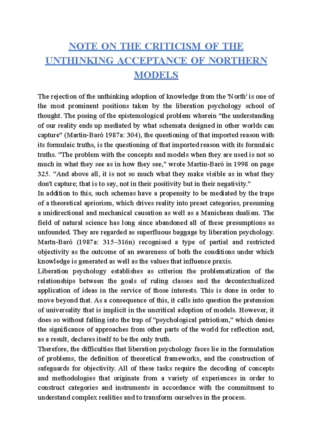 NOTE ON THE Criticism OF THE Unthinking Acceptance OF Northern Models ...