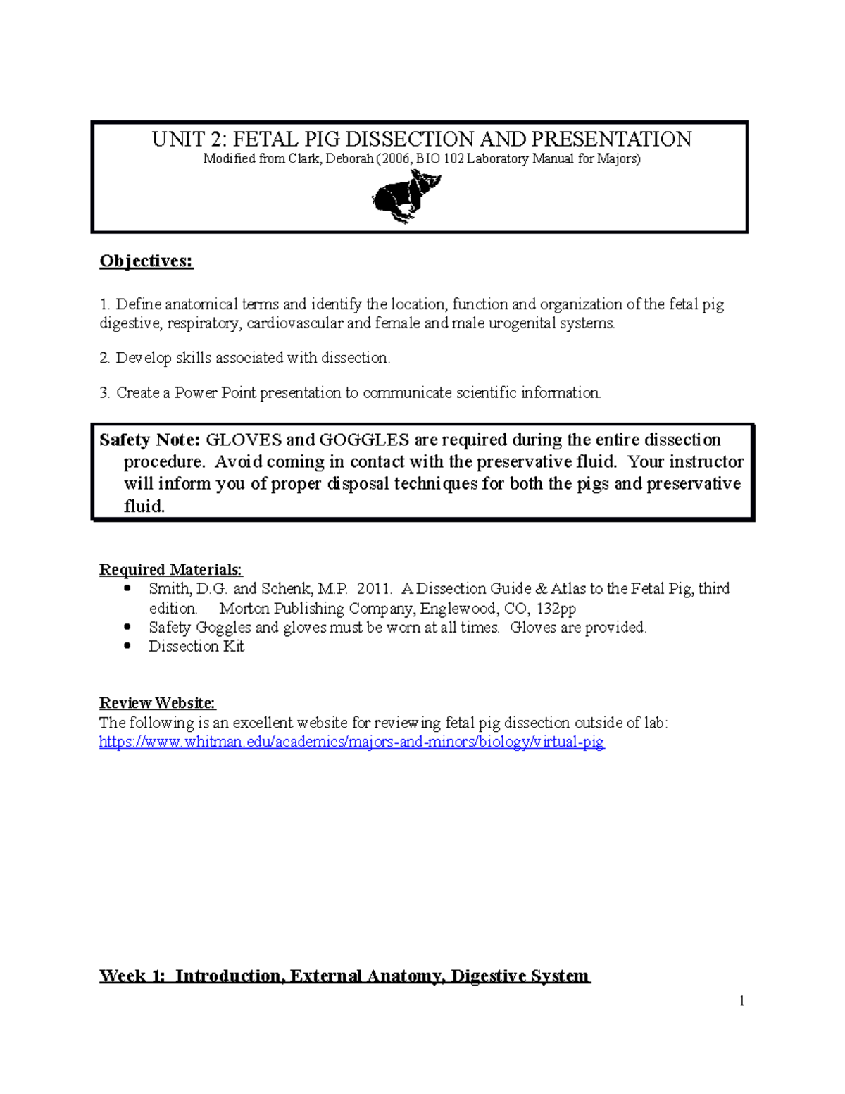 Unit 2 Fetalpig Lab Notes And Instructions On Fetal Pig Dissection