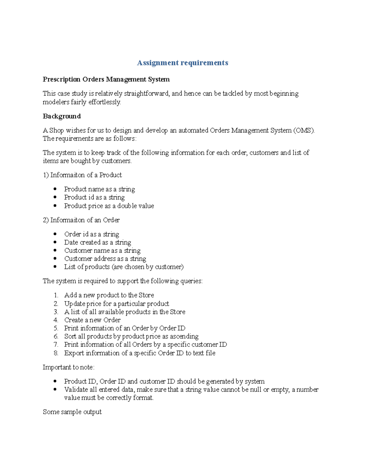 Assignment requirements - Assignment requirements Prescription Orders ...