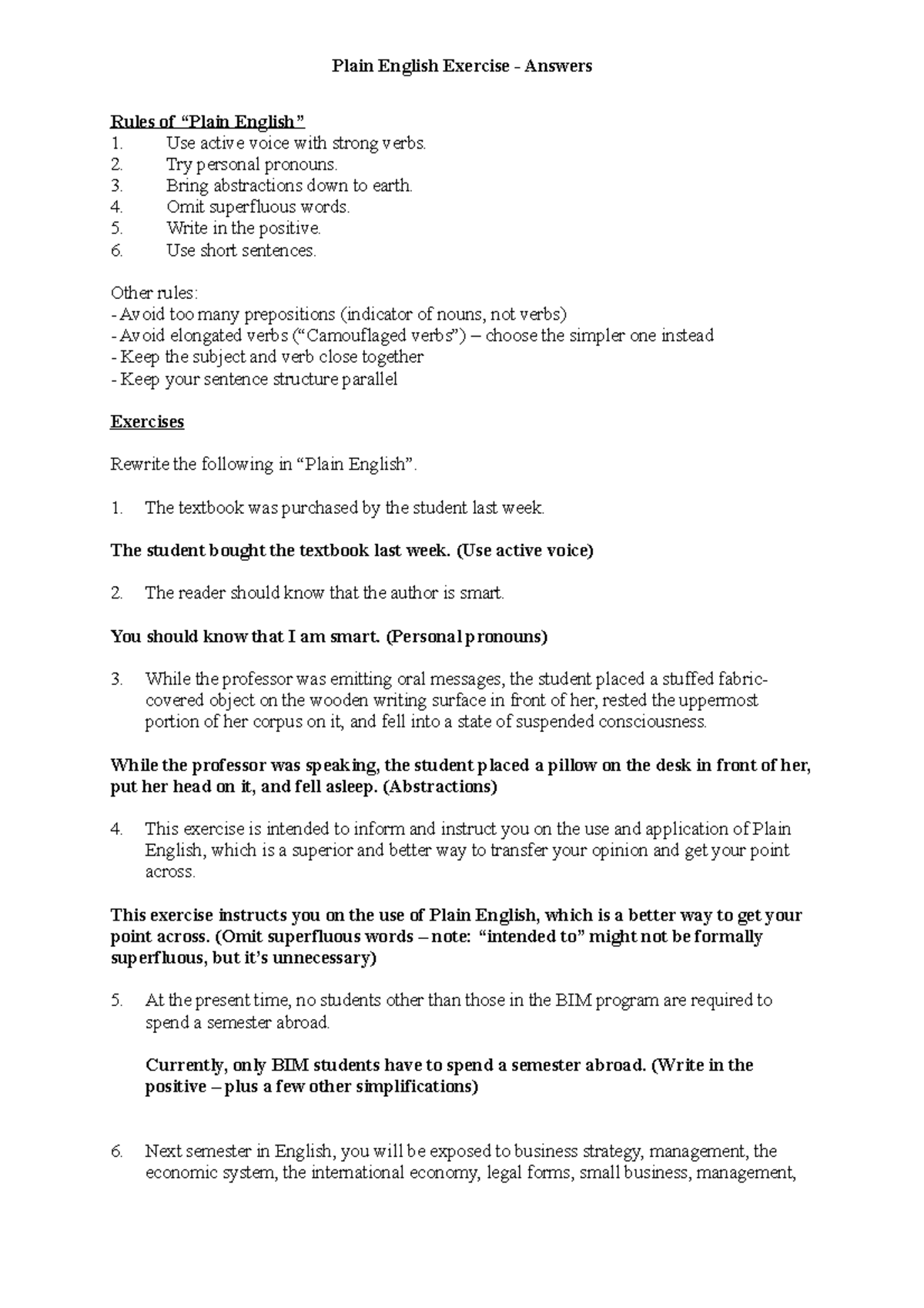 Plain English - Answers - Plain English Exercise - Answers Rules of ...
