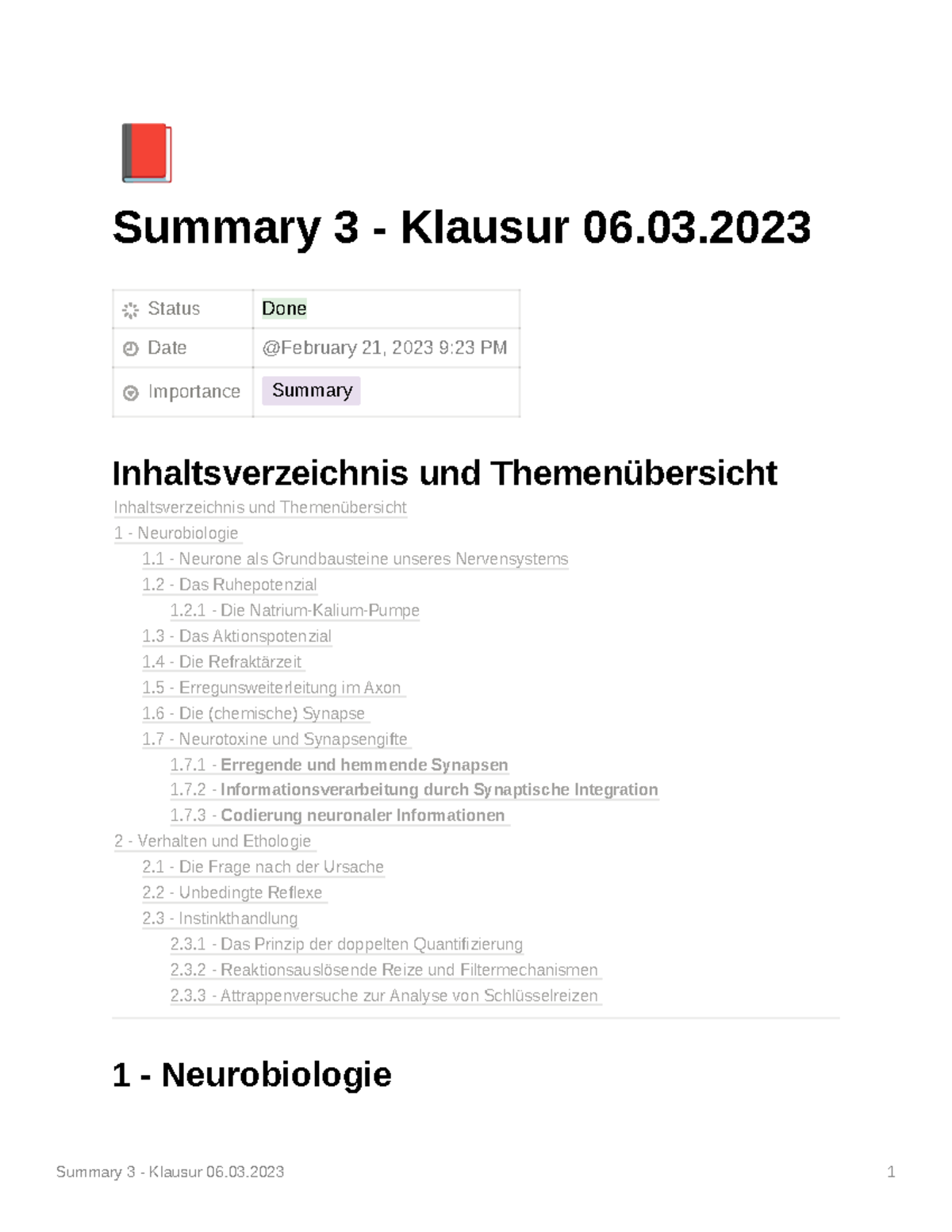 Summary 3 - Klausur 12 - 📕 Summary 3 - Klausur 06. Status Done Date Importance Summary - Studocu