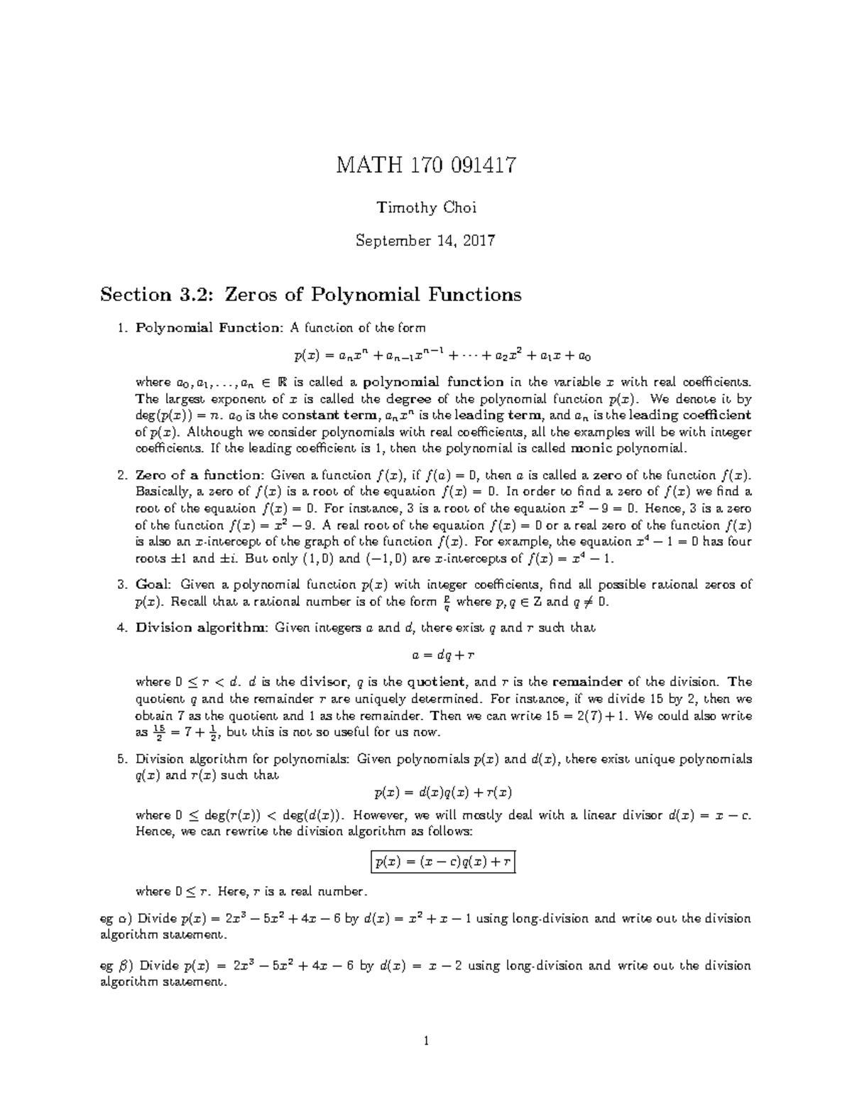 Math170 091417 - Lecture notes 1 - MATH 170 091417 Timothy Choi ...