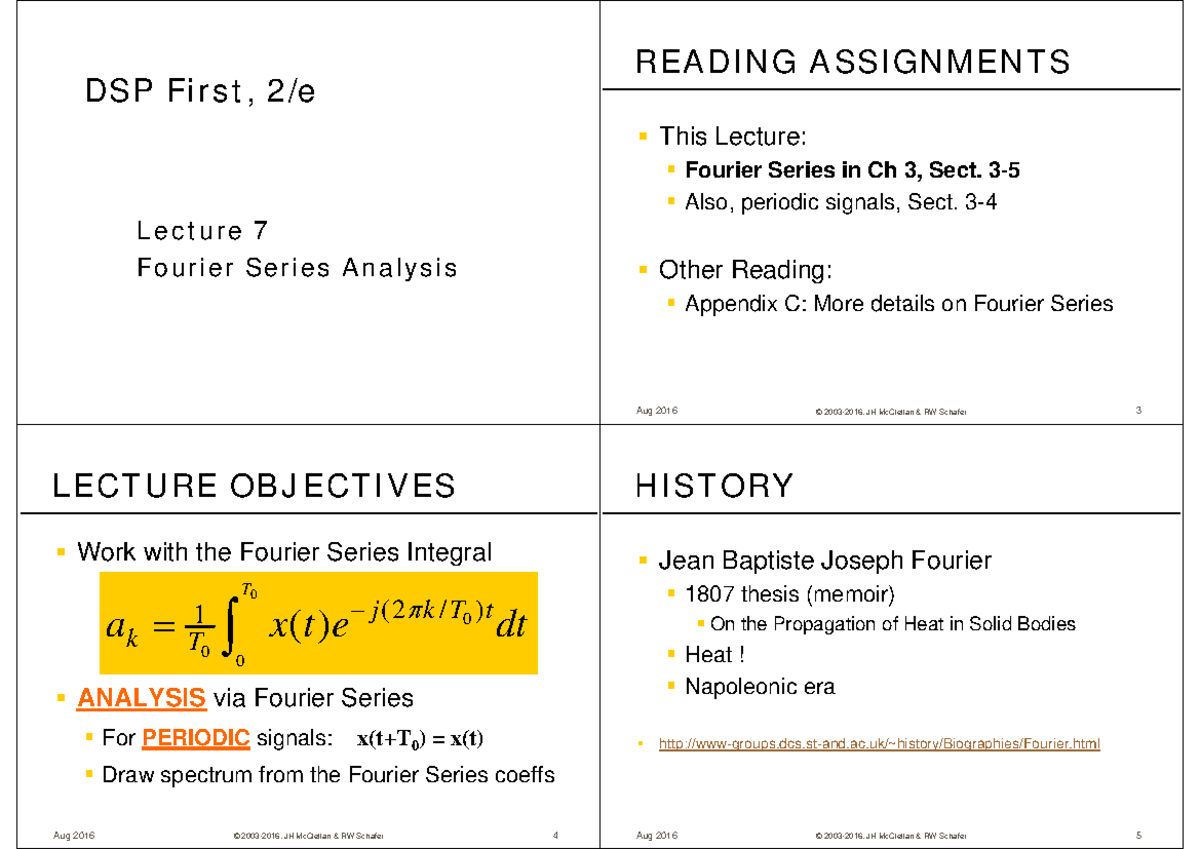 Lecture 6 1 - authentic - DSP First, 2/e Lecture 7 Fourier Series Analysis READING - Studocu