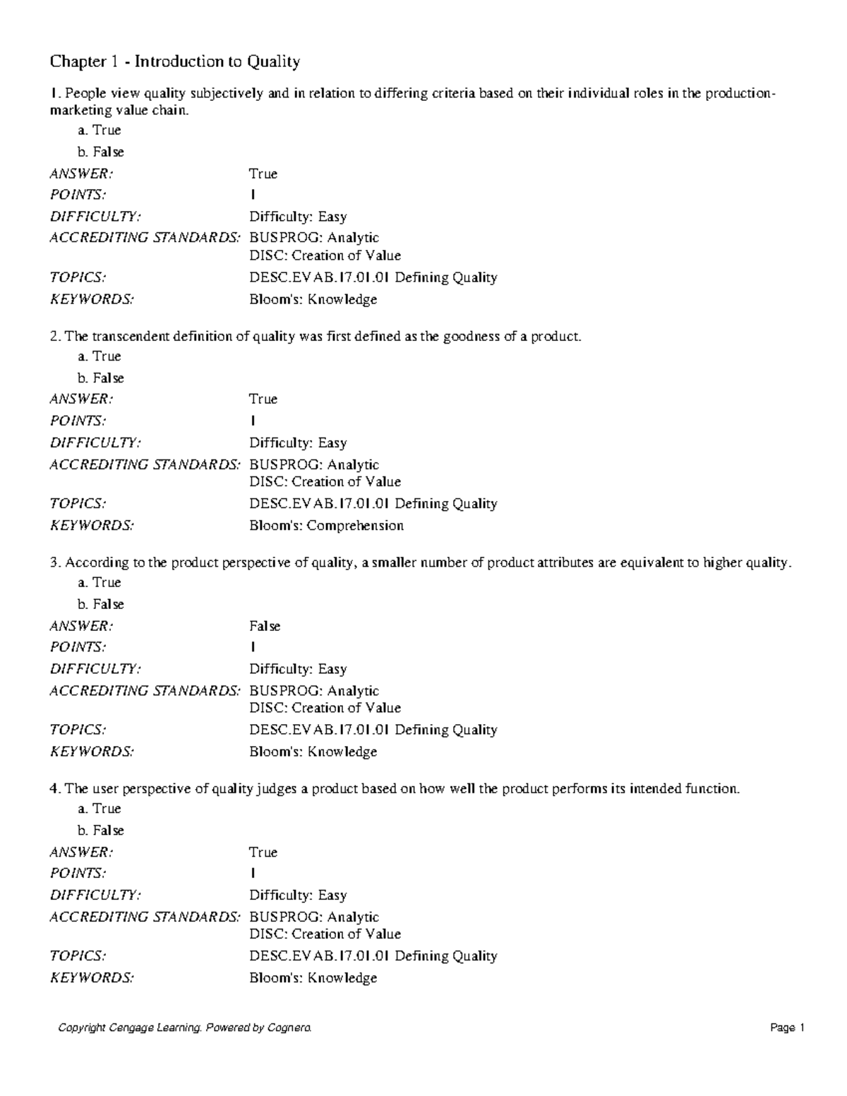 Chapter 1 Introduction to Quality - 1. People view quality subjectively ...
