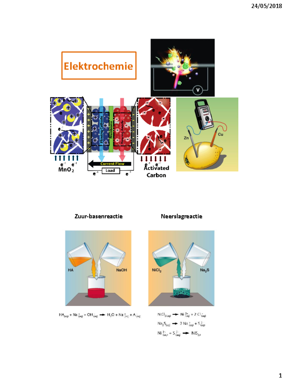 Elektrochemie (ox/red) - Elektrochemie Neerslagreactie 1 Redoxreactie ...