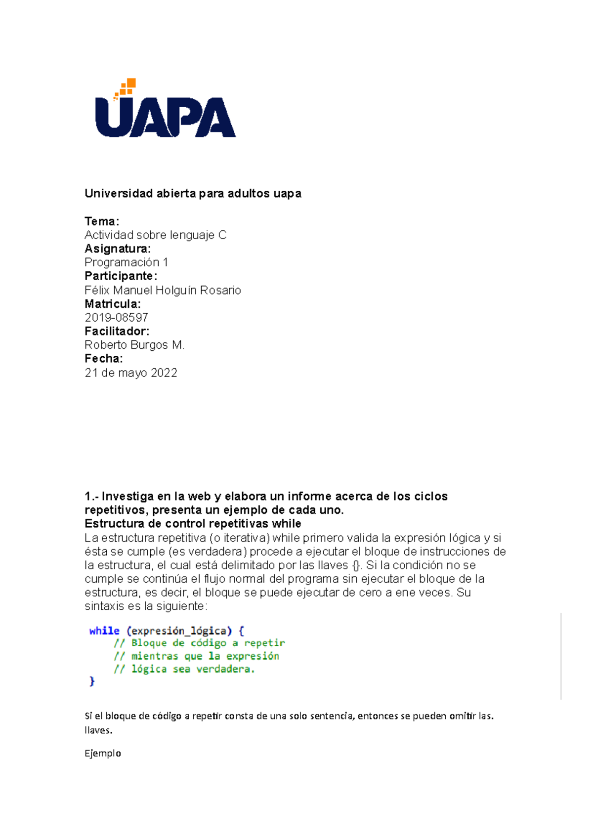 Tarea 5 - es - Universidad abierta para adultos uapa Tema: Actividad ...