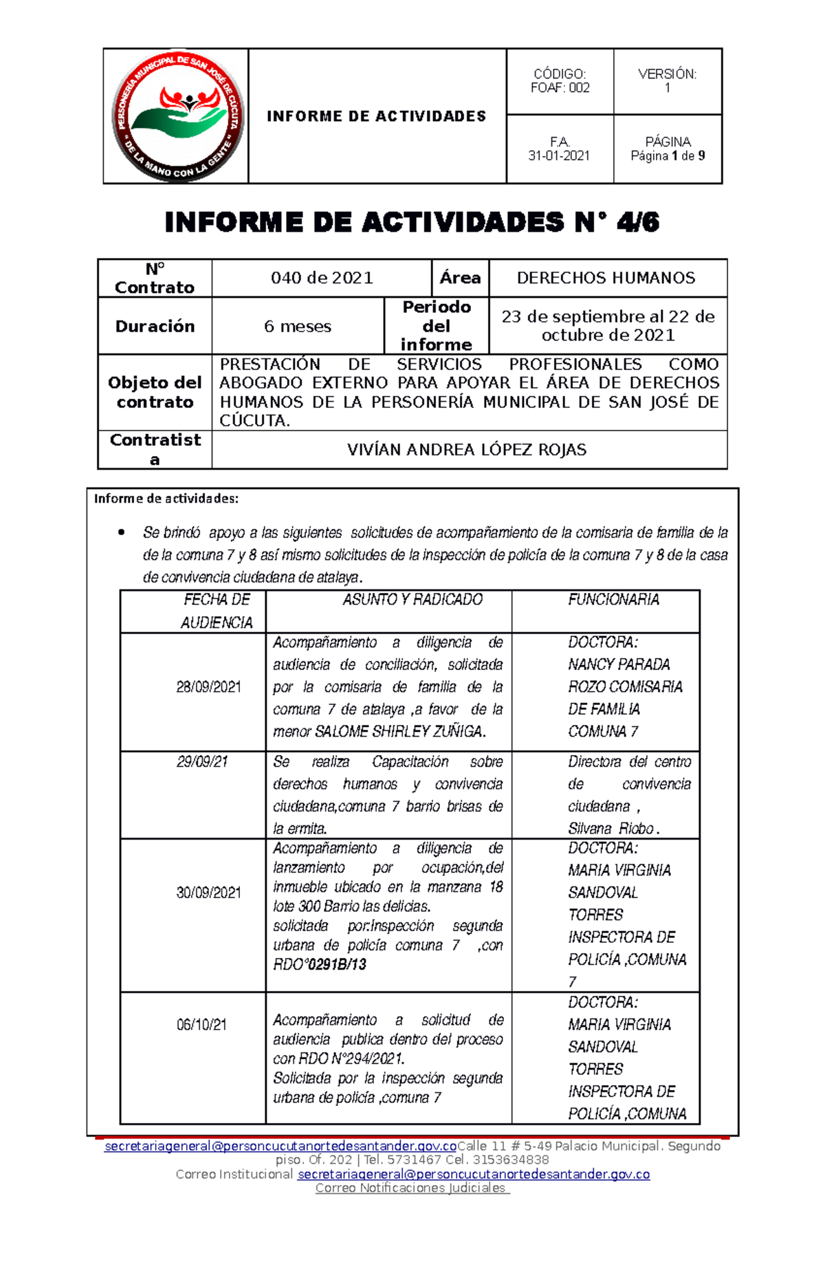 2 Informe DE Actividades - Modelo (1) agiosto de 2012 1 - INFORME DE ...