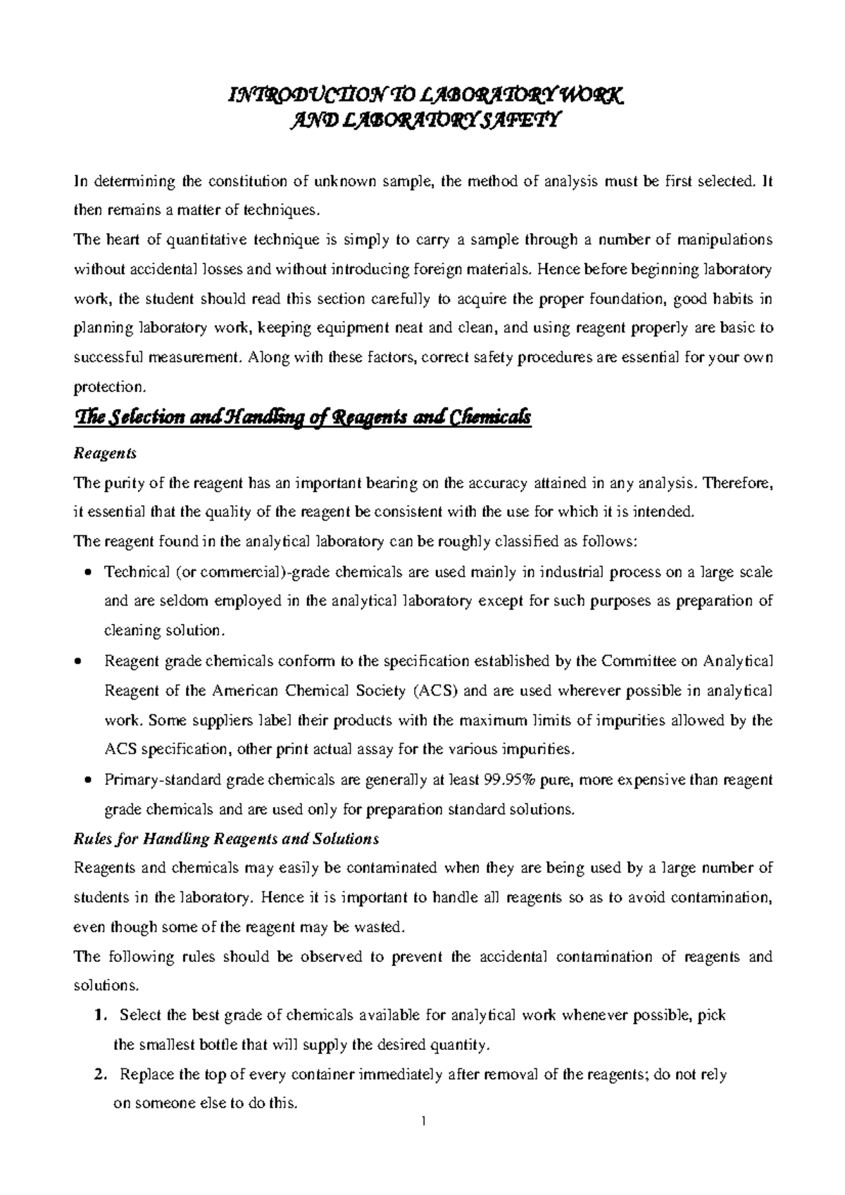 1 Introduction TO Laboratory WORK - INTRODUCTION TO LABORATORY WORK AND ...