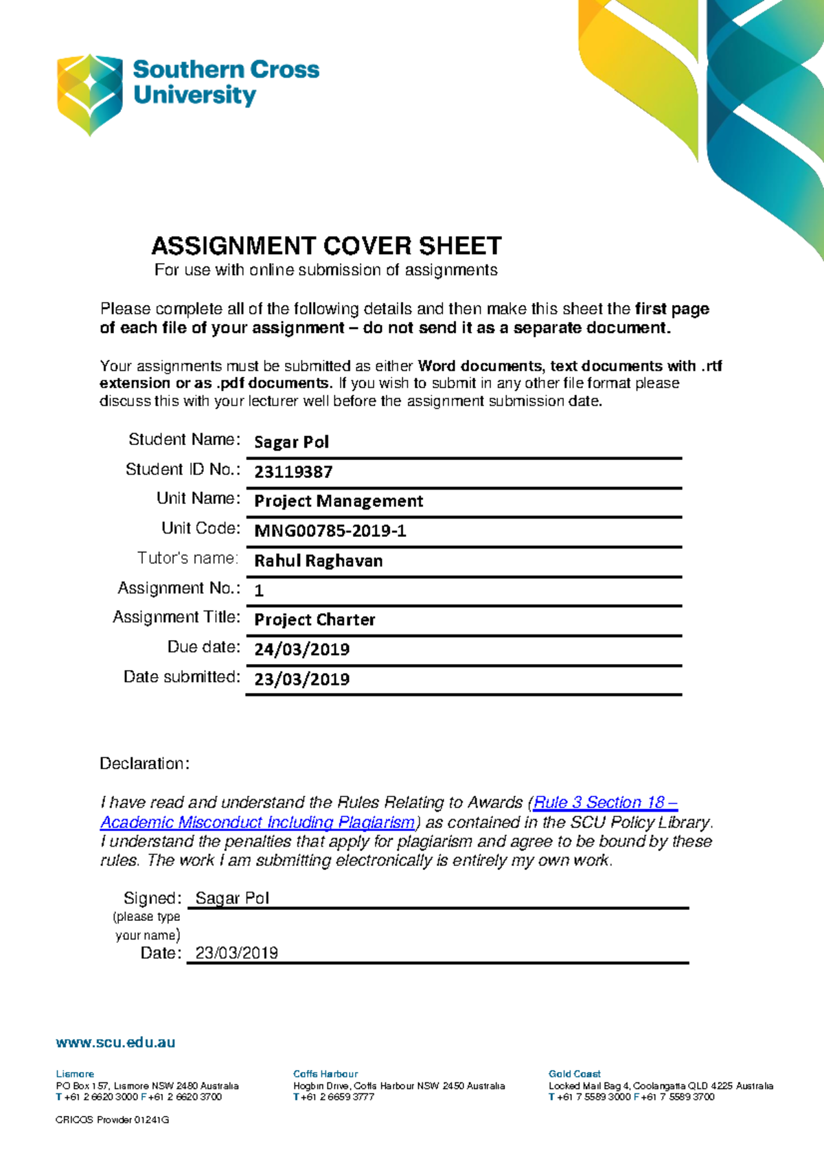 A1 Project Charter - Warning: TT: undefined function: 32 Warning: TT ...