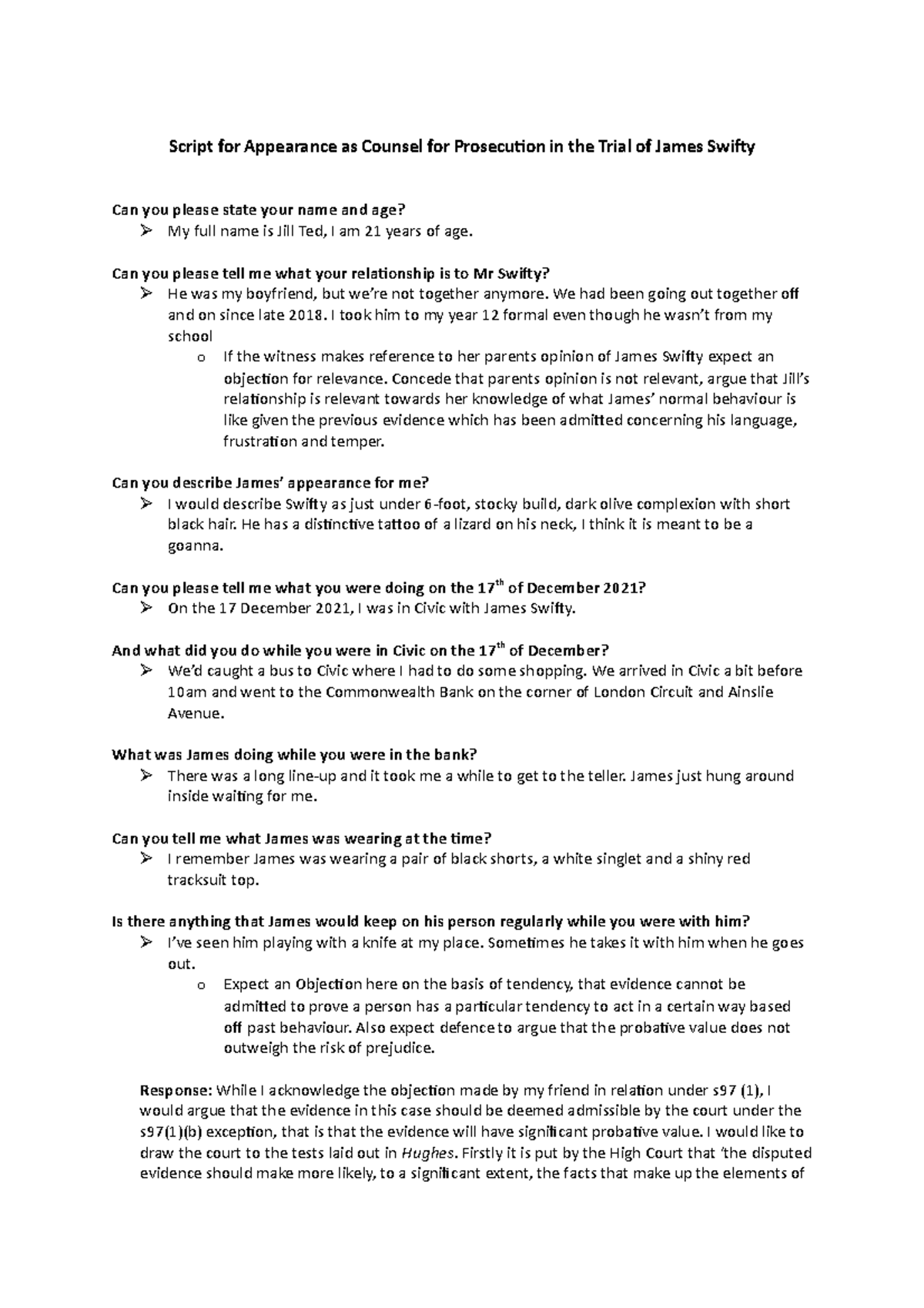 Evidence Appearance as Counsel Prep - Script for Appearance as Counsel ...