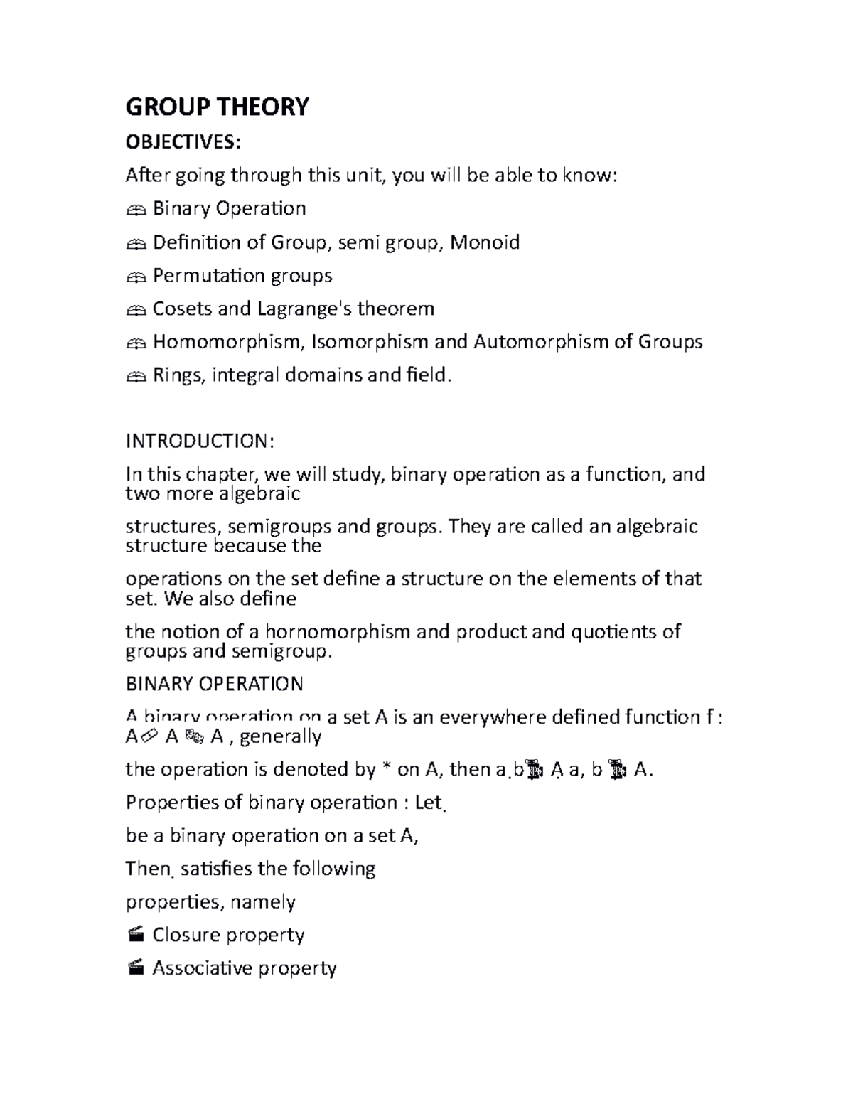 Group Theory Objective Group Theory Objectives After Going Through This Unit You Will Be