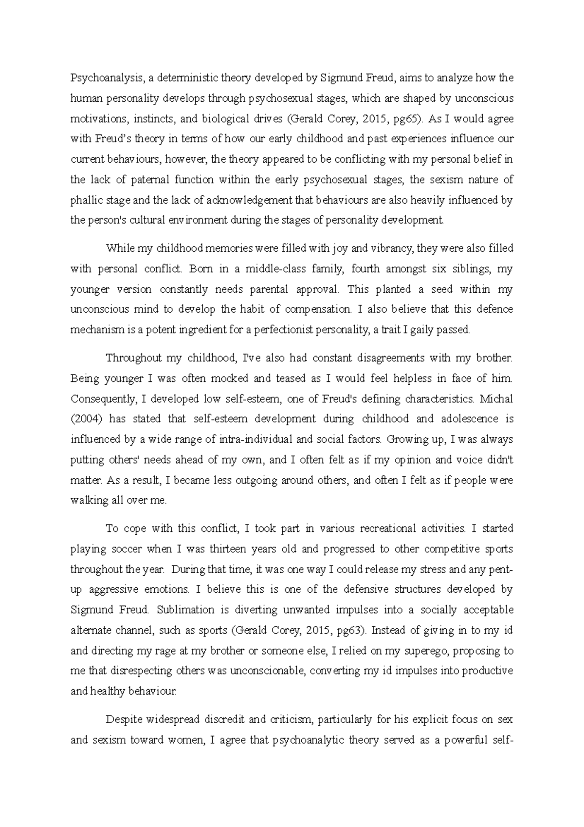 Freud reflection - Psychoanalysis, a deterministic theory developed by ...