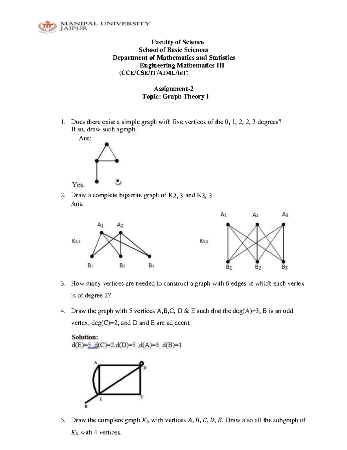 Assignment 2 - Faculty of Science School of Basic Sciences Department ...
