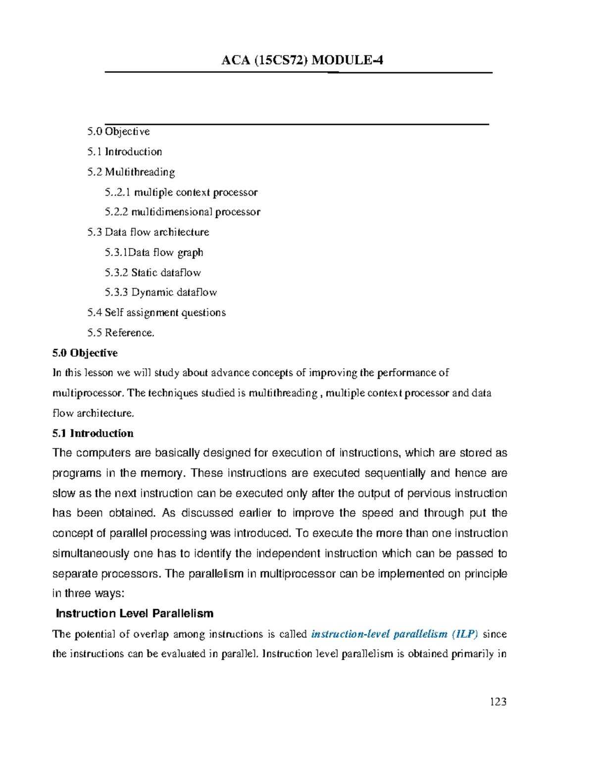M4 - Help - ACA (15CS72) MODULE- 4 5 Objective 5 Introduction 5 Multithreading 5..2 multiple ...