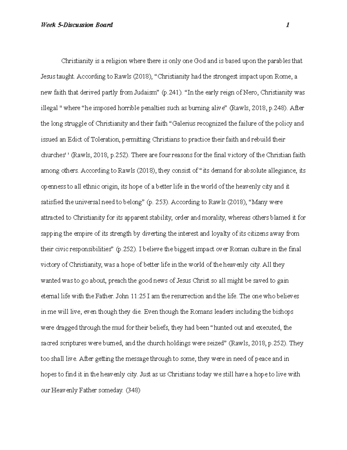 CSTU-Week 5 Discussion Board - Week 5-Discussion Board 1 Christianity ...