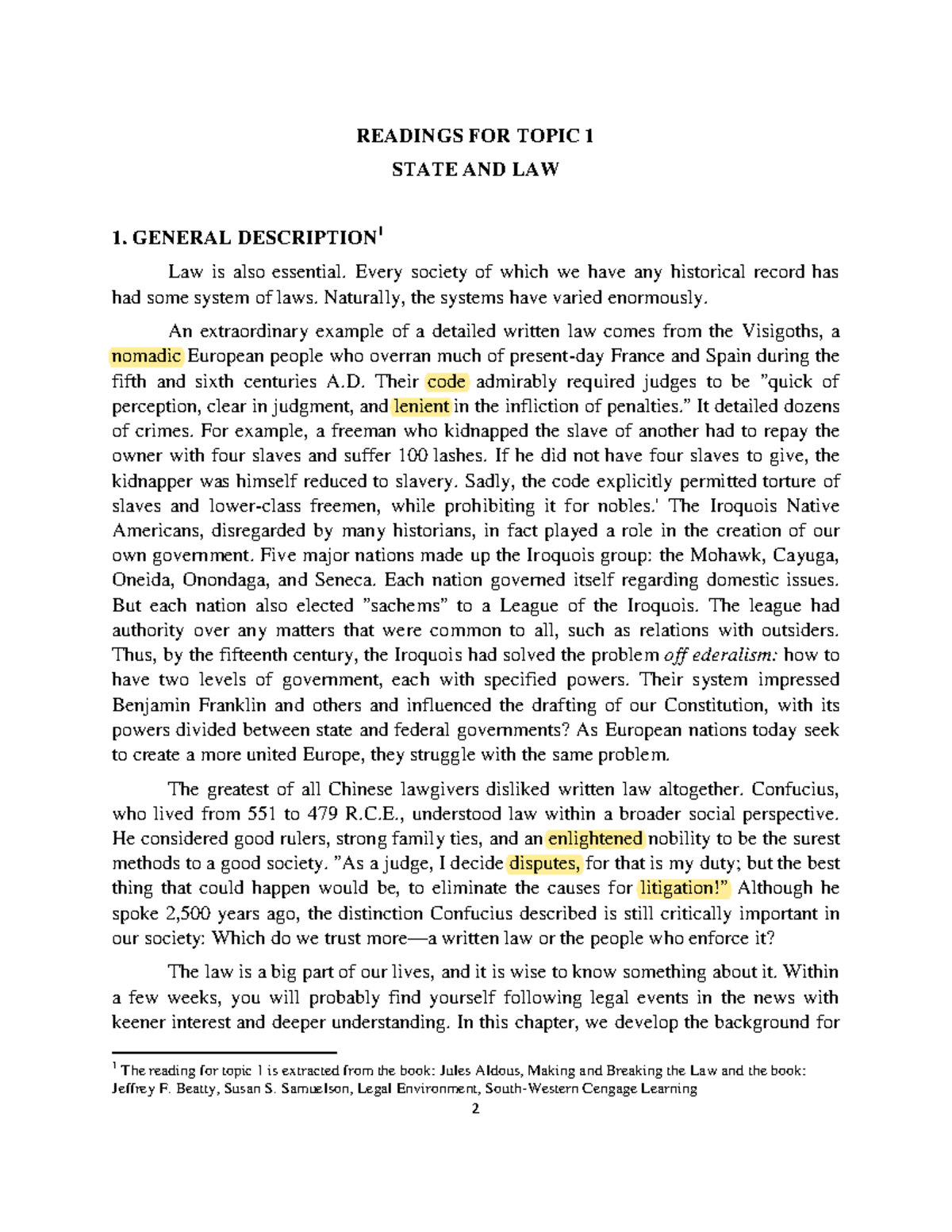 Readings for Chapter 1 - READINGS FOR TOPIC 1 STATE AND LAW 1. GENERAL ...