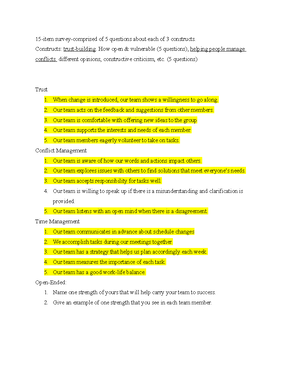 Team Survey Example - Strongly Disagree Disagree Undecided Agree ...
