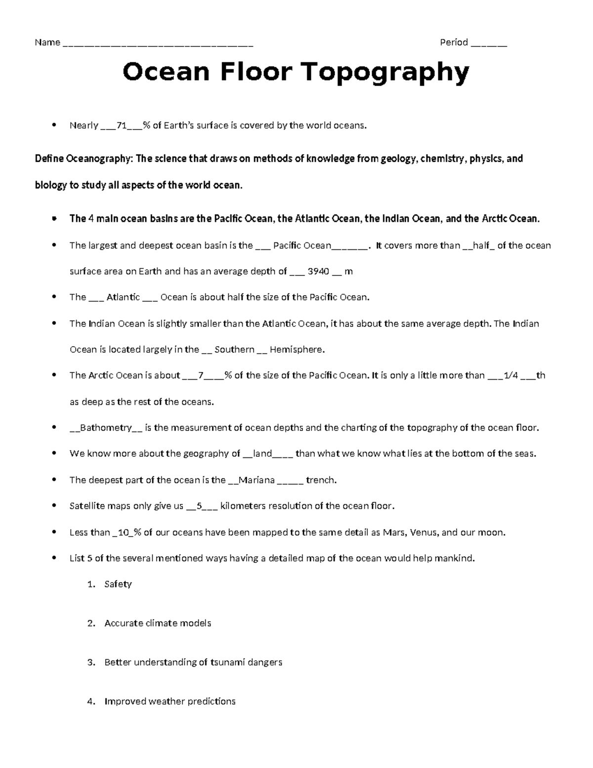 Ocean Floor notes 2022 - Name ...