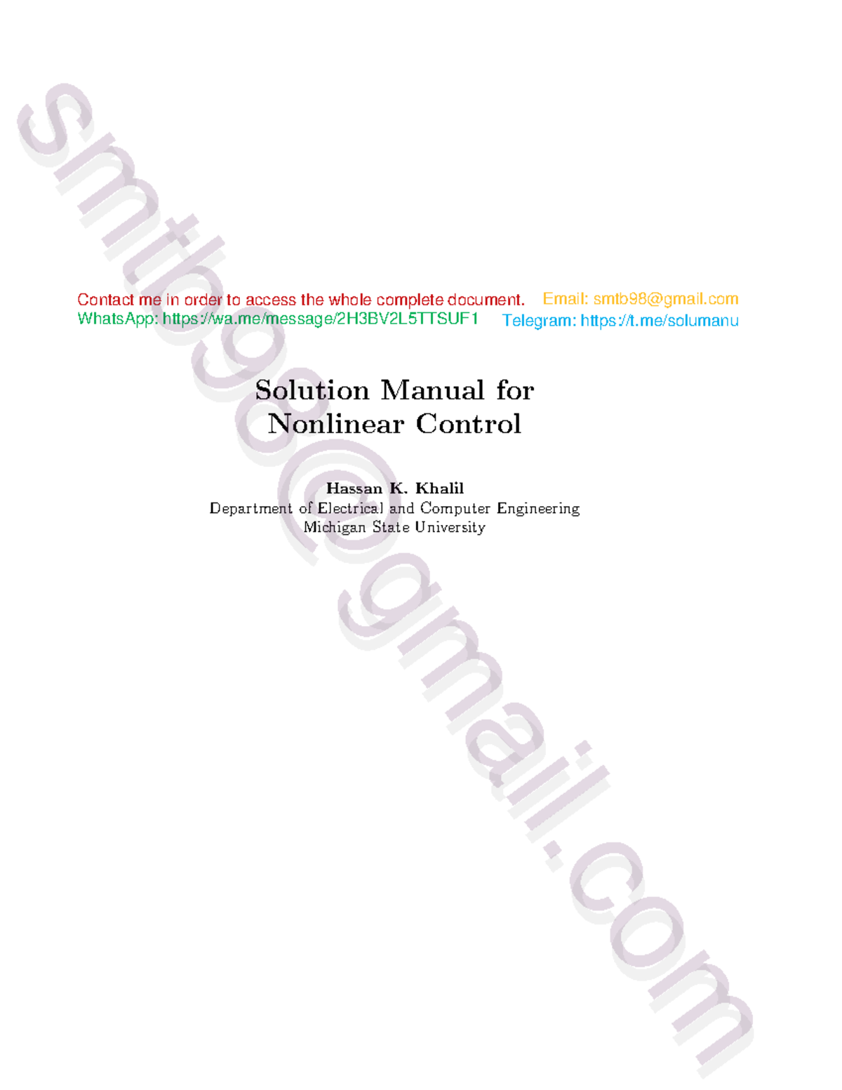 Solution Manual for Nonlinear Control 1st Edition (non-Global) by ...