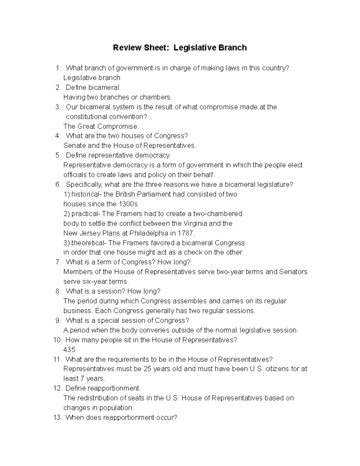 RS Legislative Branch (legislative branch review sheet) - Review Sheet ...