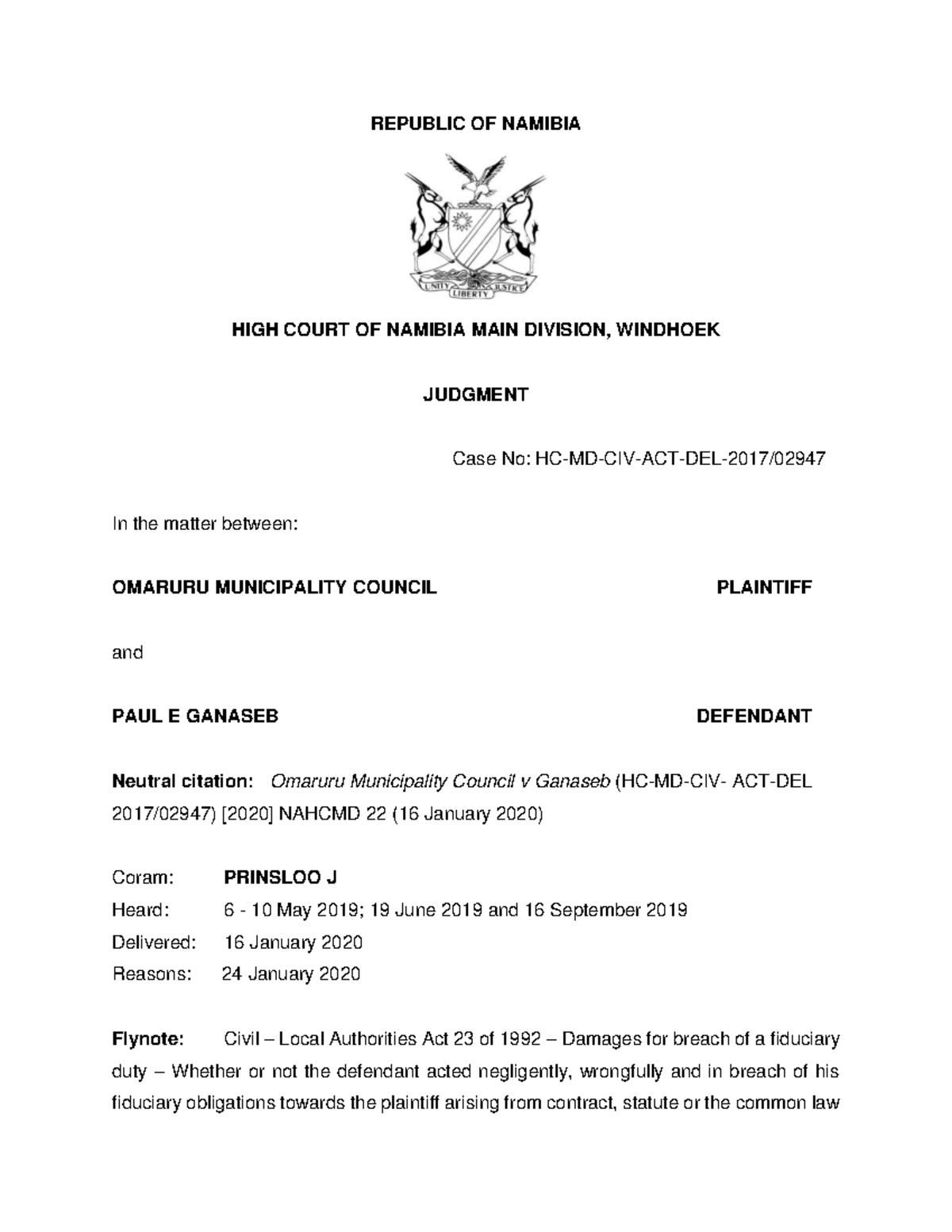 Lesson 6 CASE - Note for property law - REPUBLIC OF NAMIBIA HIGH COURT ...