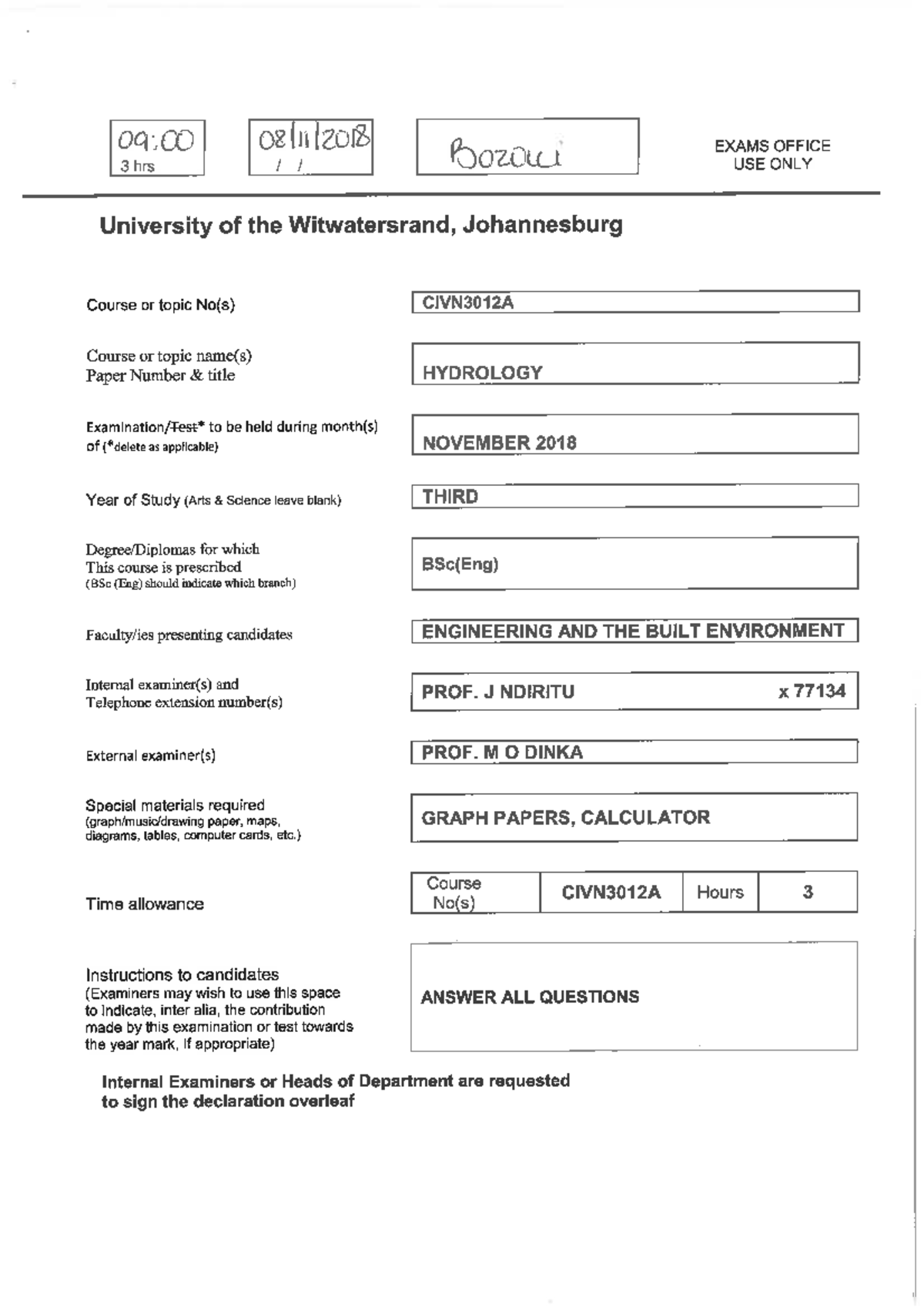 CIVN3012 2018 - past question paper - CIVN3012 - Studocu