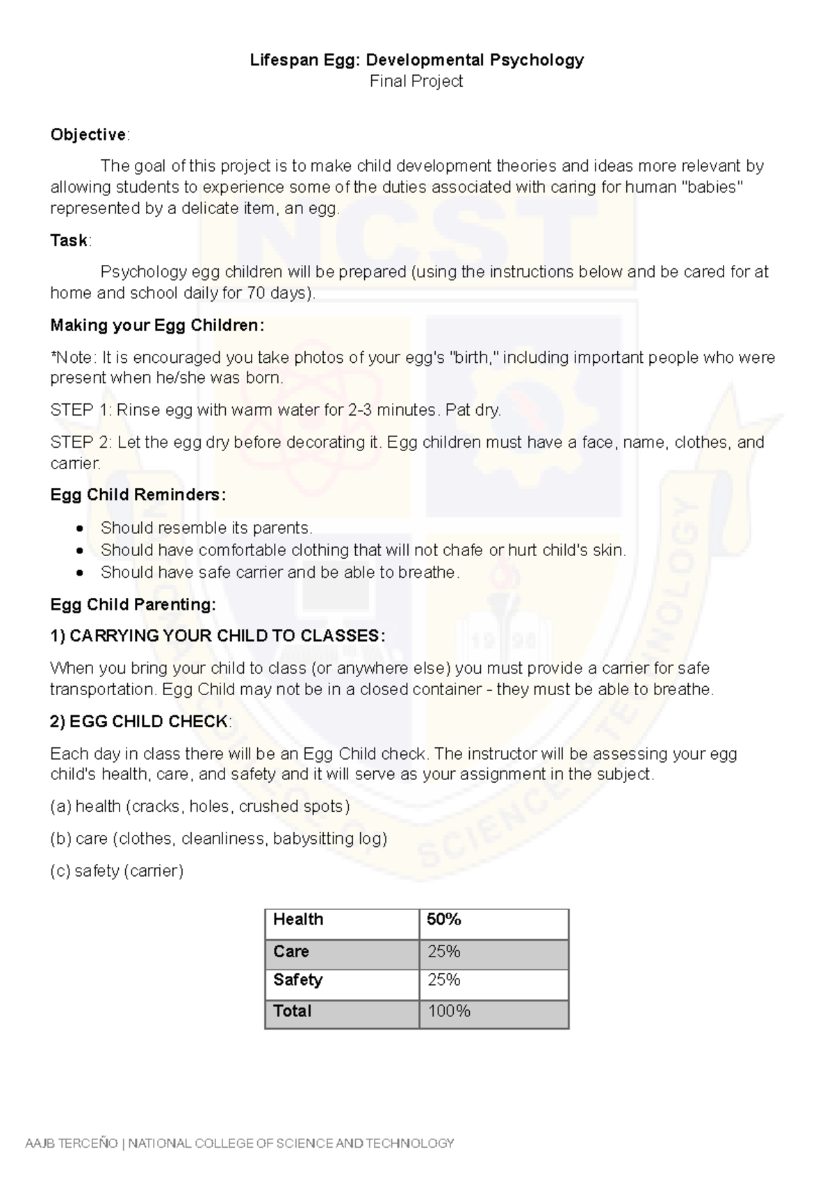 Lifespan Egg Developmental Psychology Final Project - AAJB TERCEÑO ...